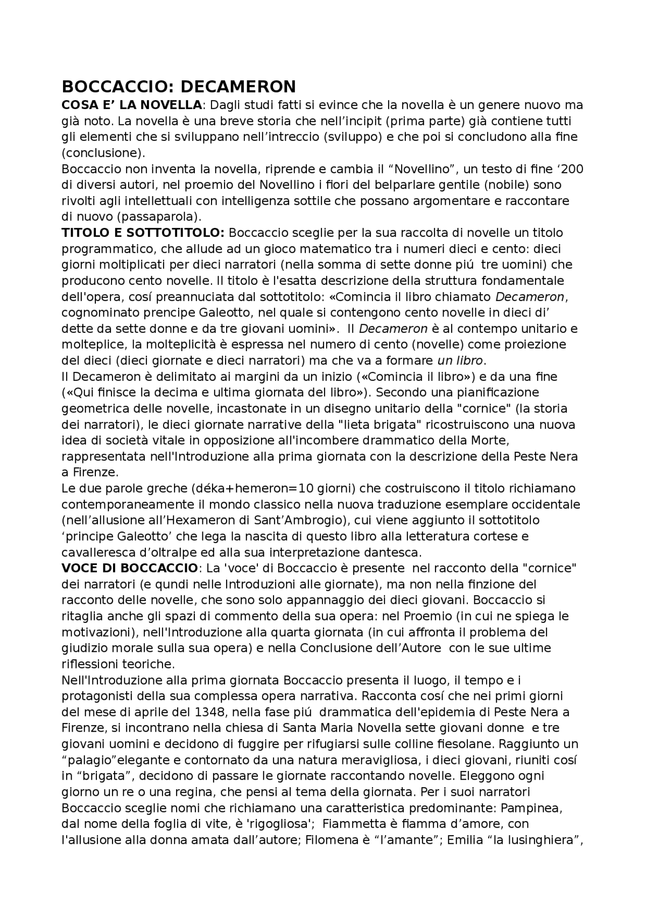 Sintesi Decameron Boccaccio Docsity