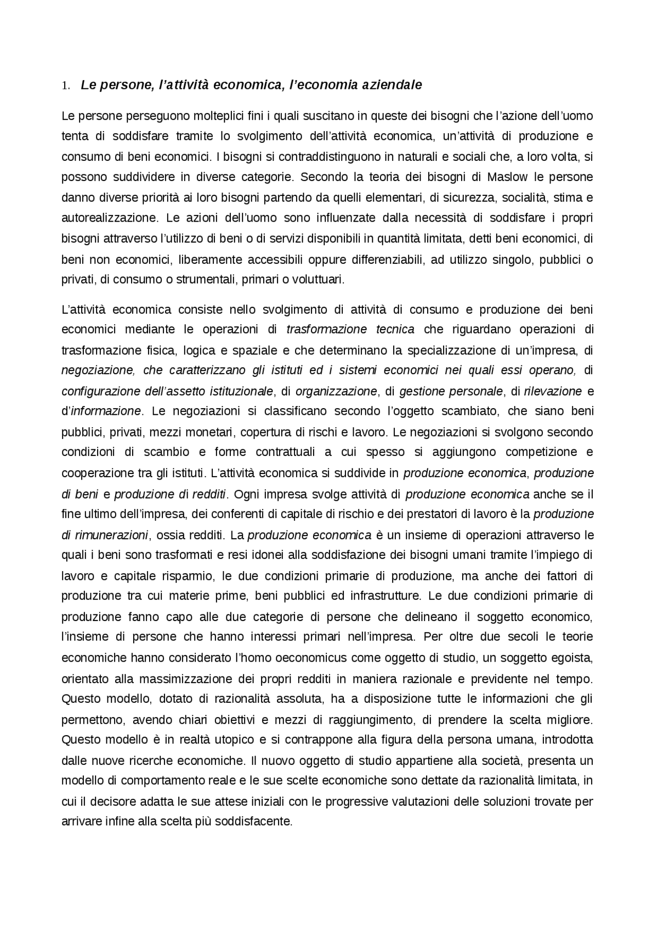 Riassunto Capitolo 1 Docsity