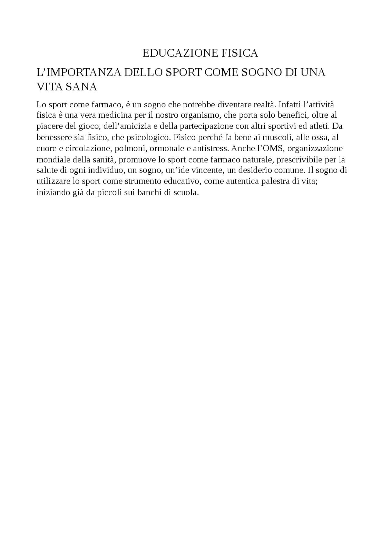 Ricerca Di Educazione Fisica Docsity