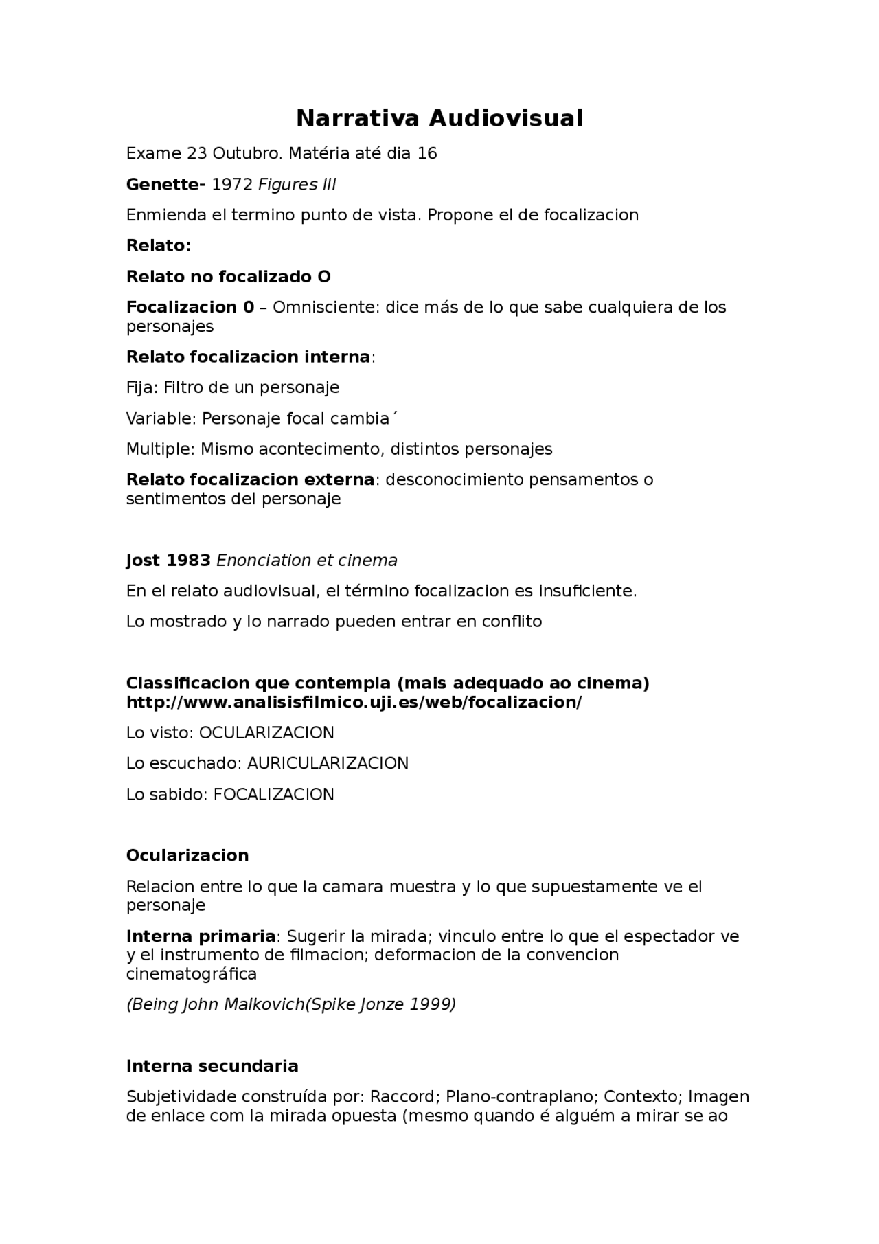Resumen Narrativa Audiovisual Docsity
