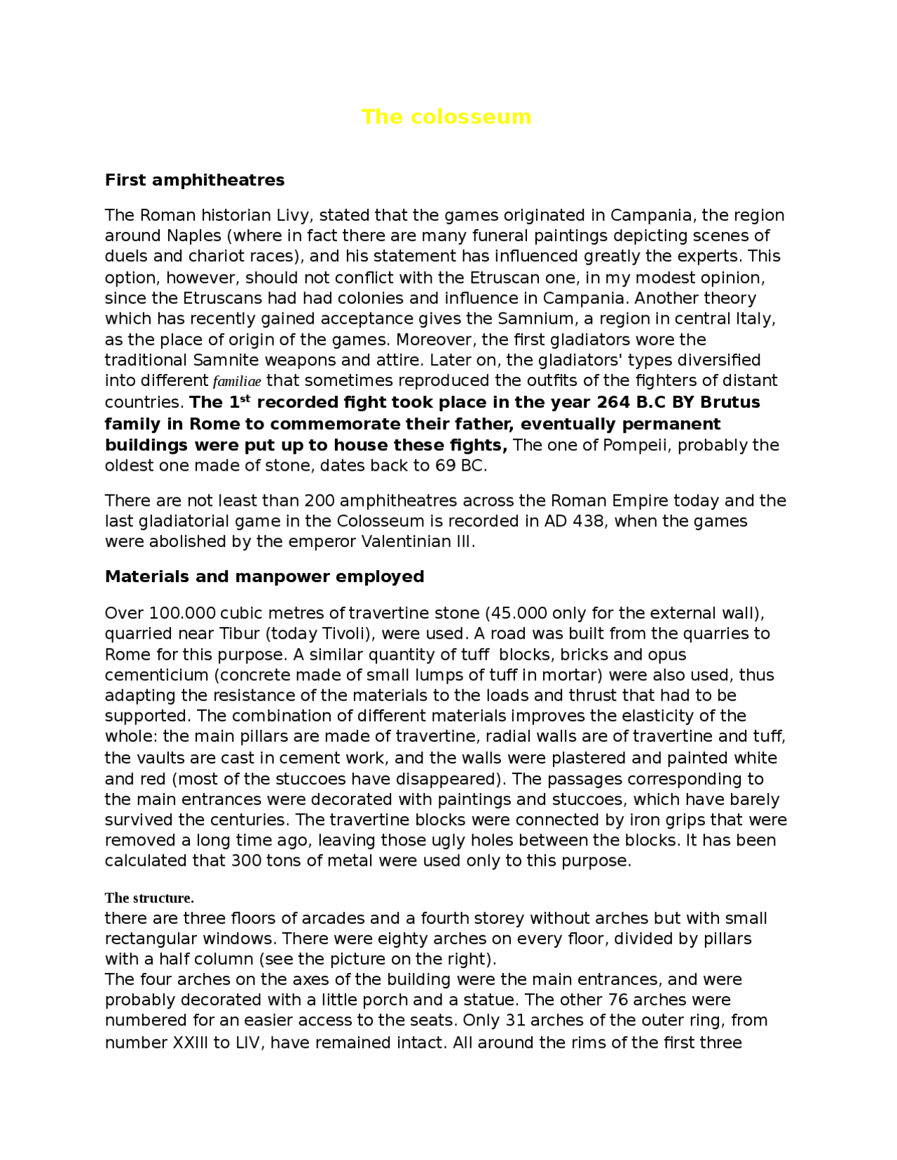 History of the Colosseum - Docsity