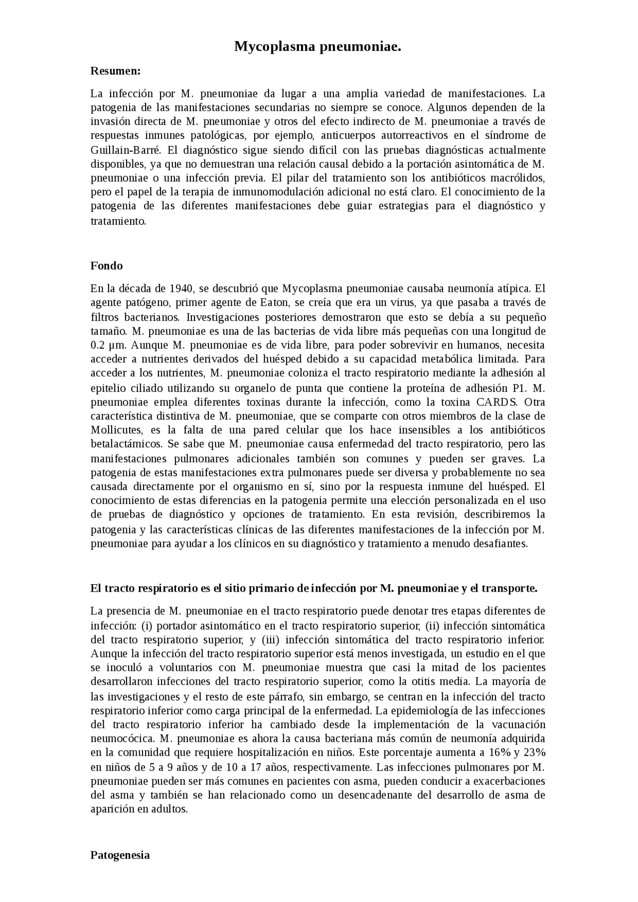 Mycoplasma Pneumoniae Apuntes De Microbiología Docsity