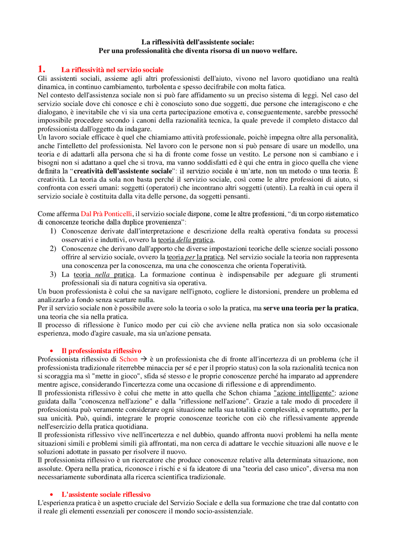 La Riflessività Dellassistente Sociale Dispense Di Metodi E Tecniche
