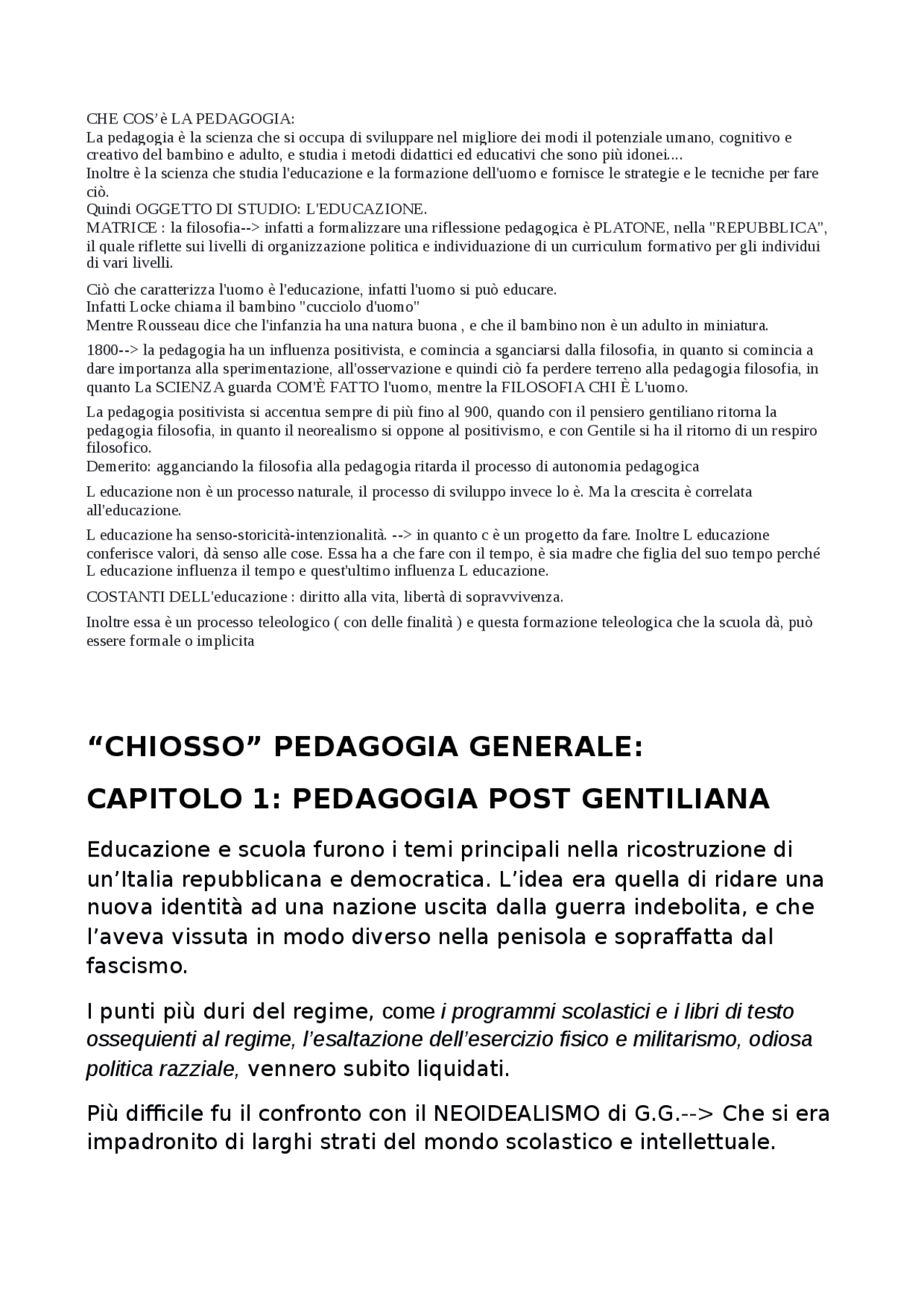 Chiosso Pedagogia Contemporanea Docsity