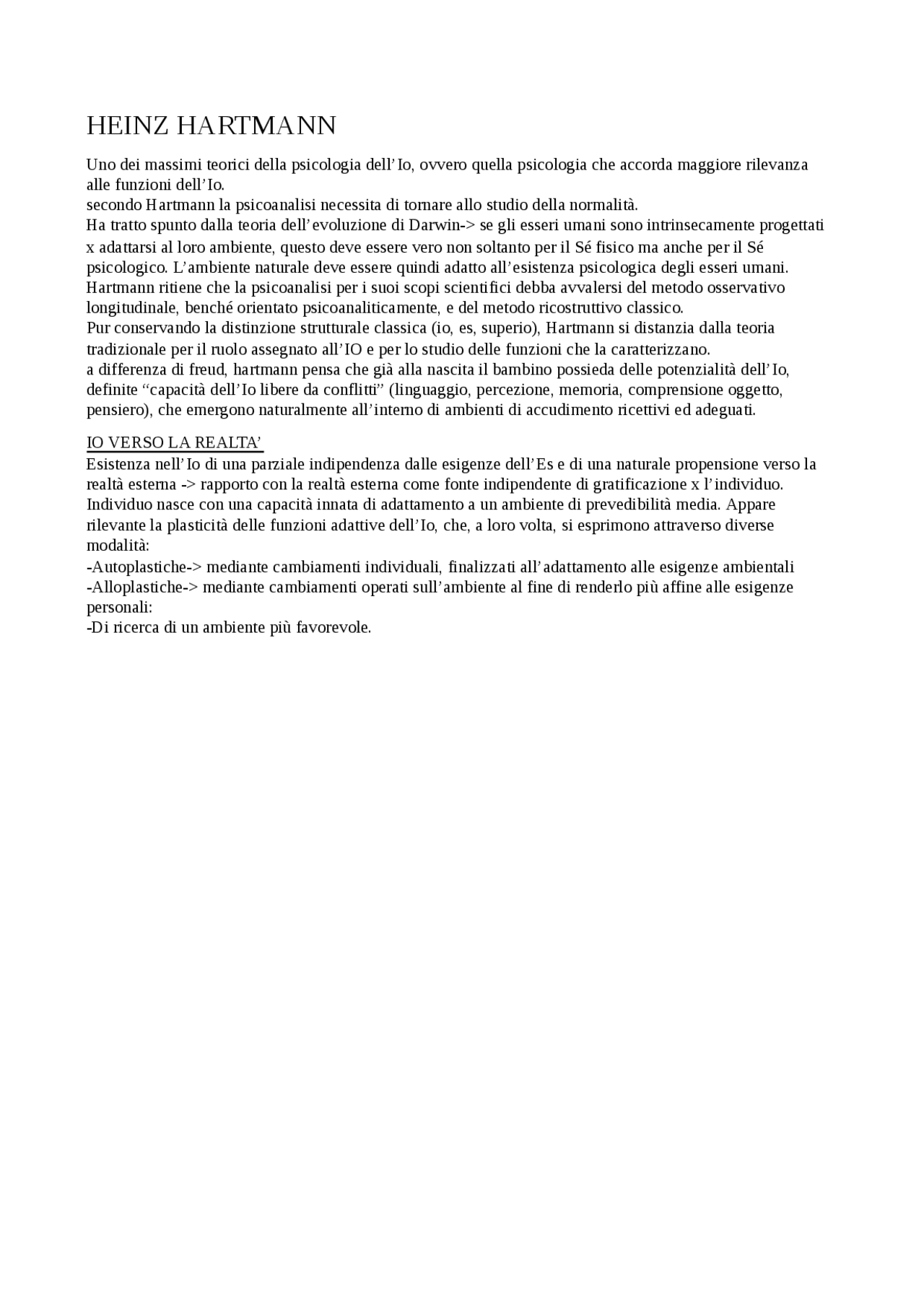 Riassunto heinz hartmann - Docsity