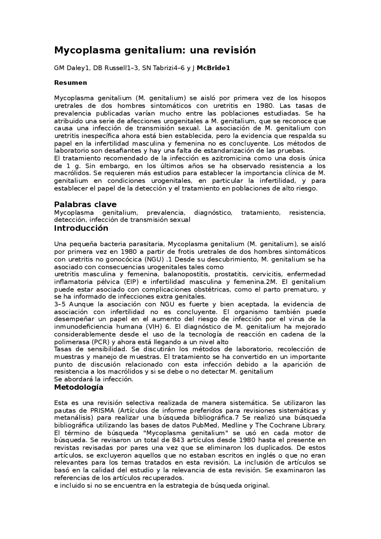 Mycoplasma Genitalium Docsity