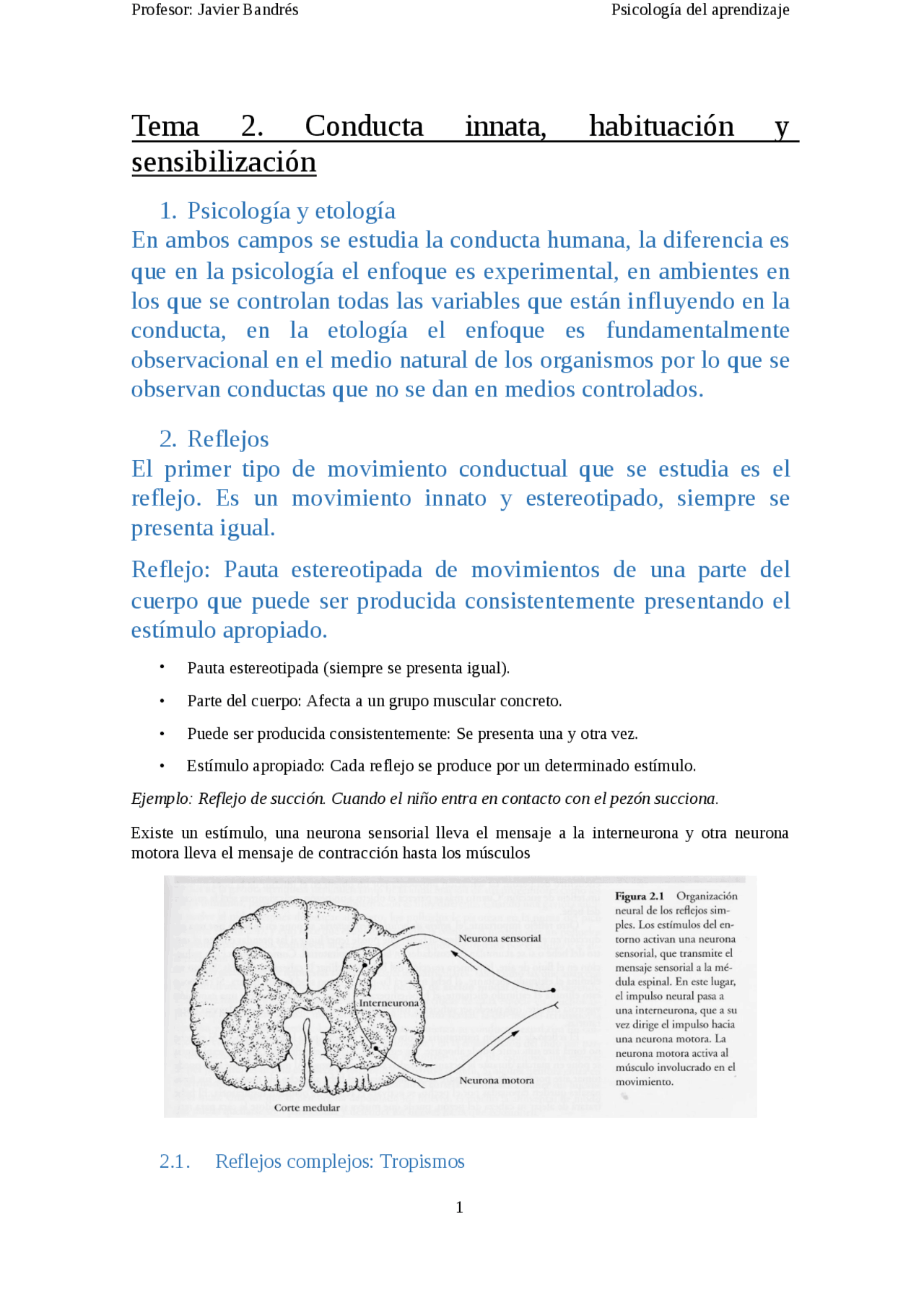 Conducta innata habituación y sensibilización - Docsity