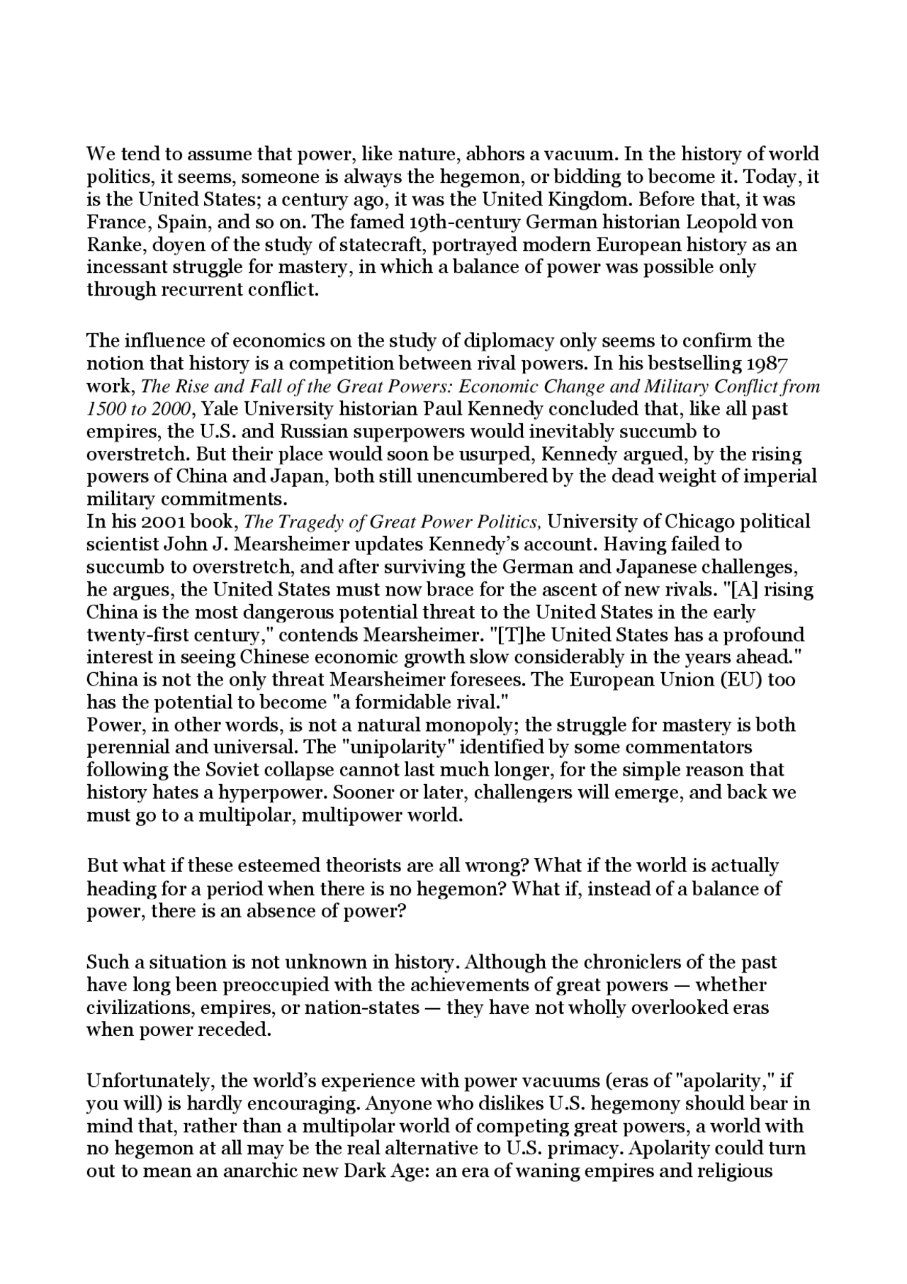 A world without power, N. Ferguson - Docsity