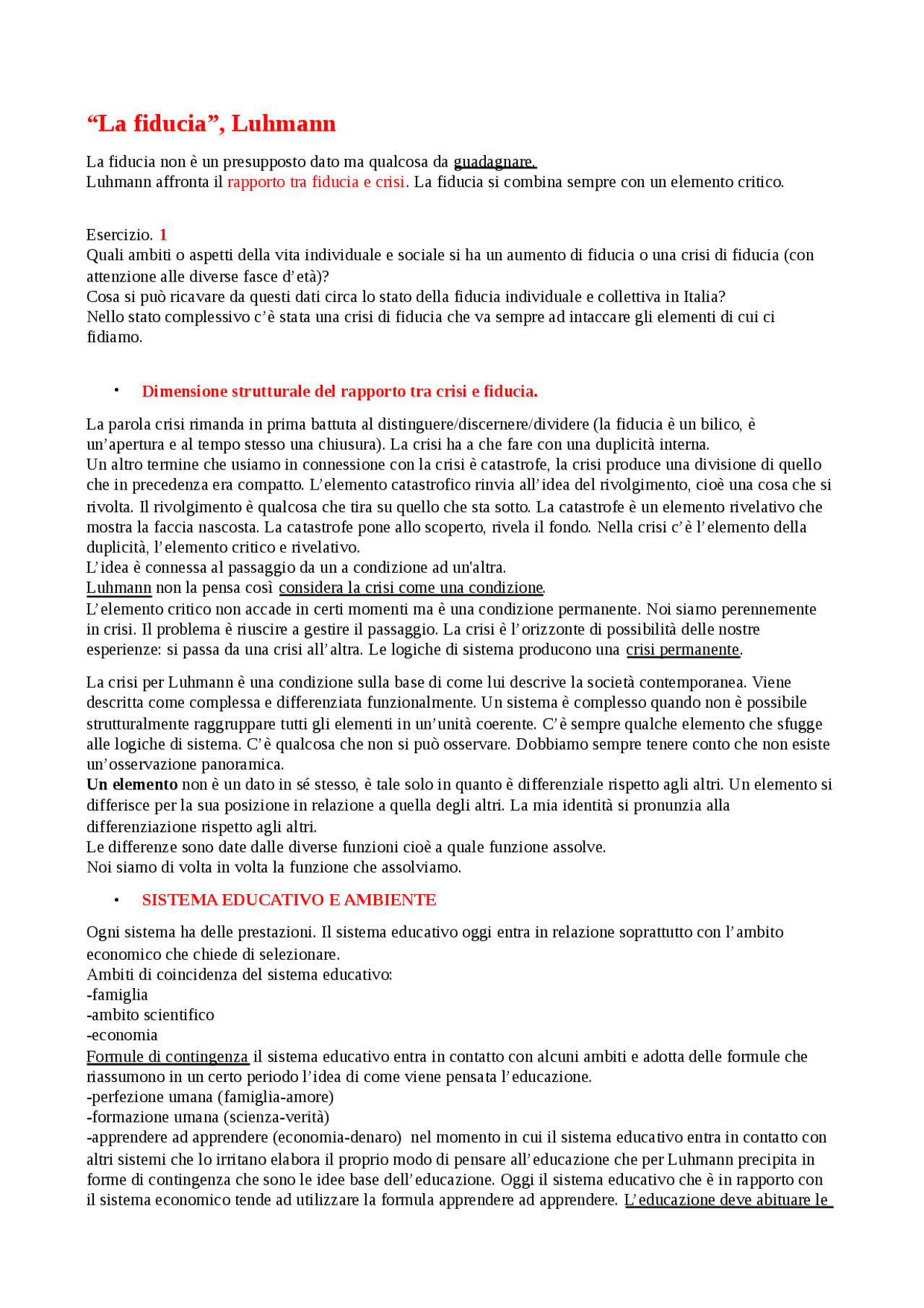La Fiducia Luhmann Docsity