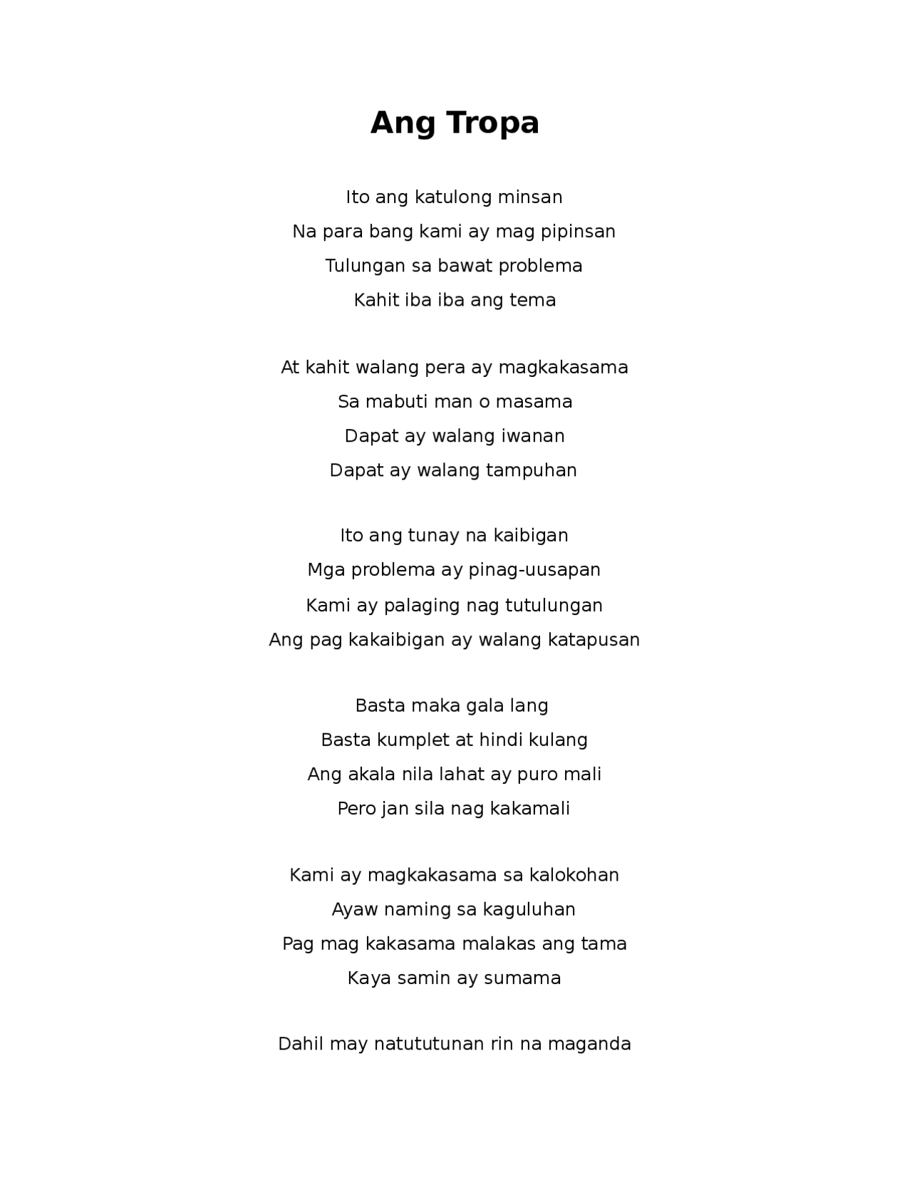 Ang Tropa / Friends for life - Docsity