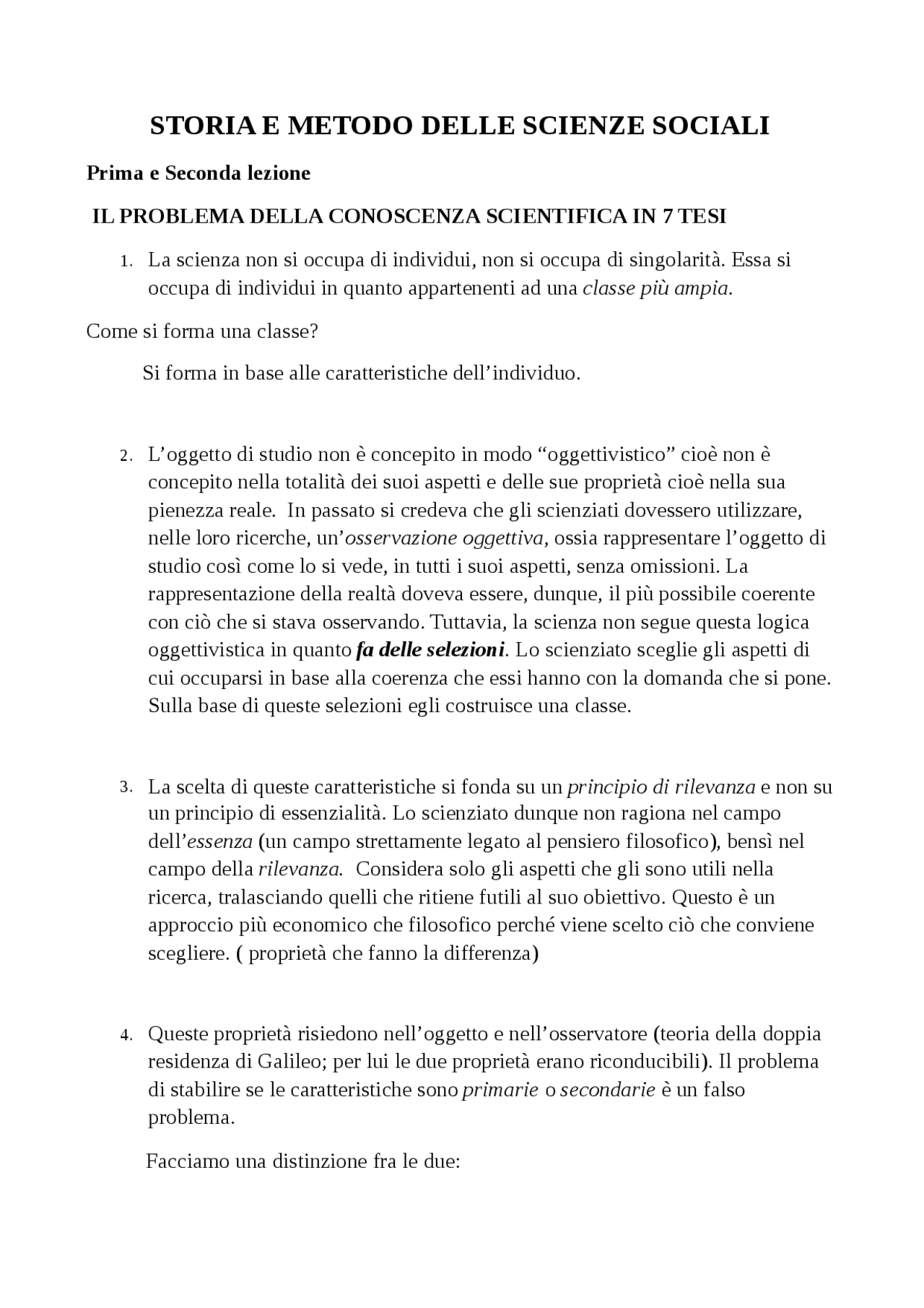 Storia E Metodo Delle Scienze Sociali Docsity