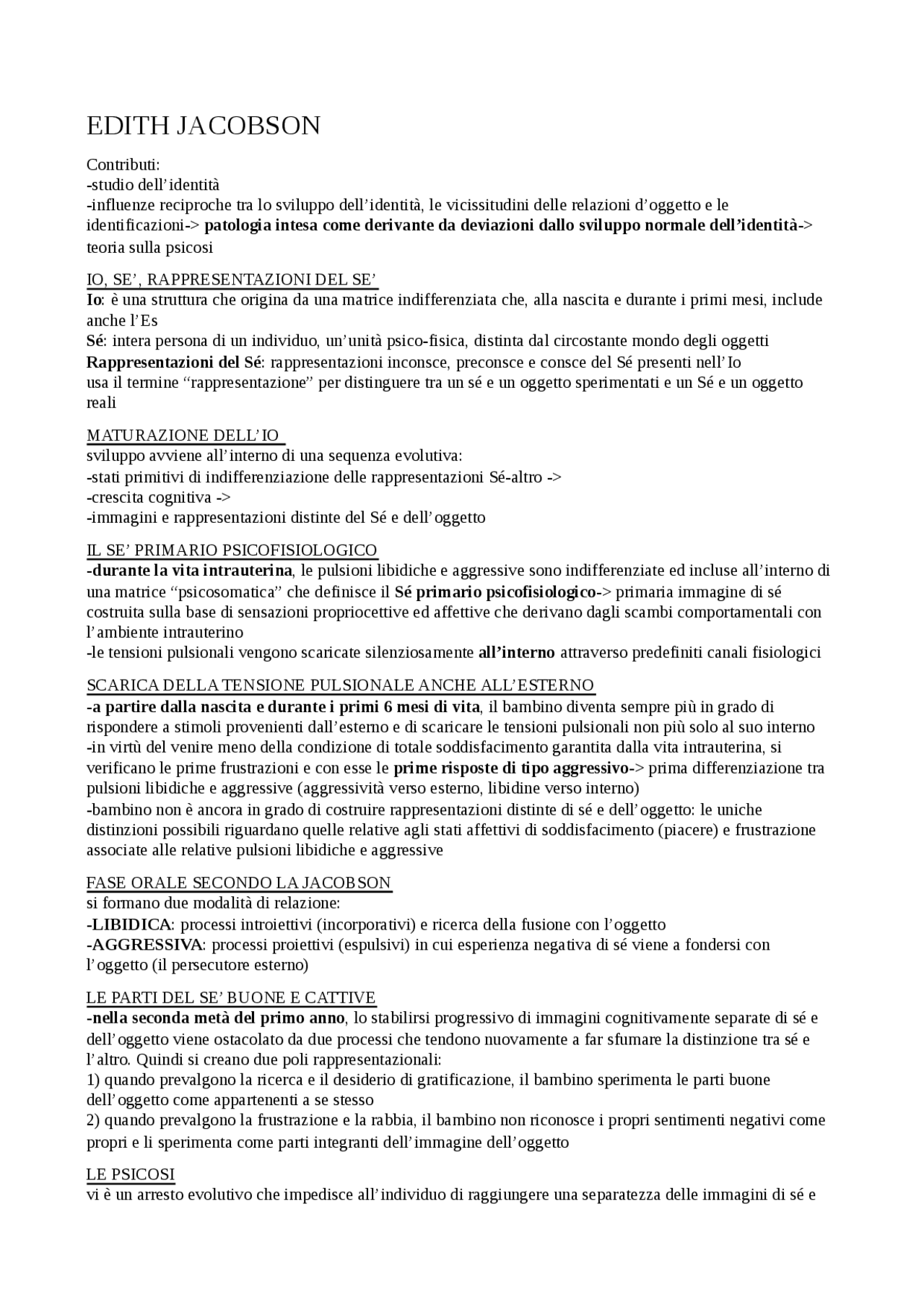 riassunto edith jacobson | Sintesi del corso di Psicologia Dinamica ...