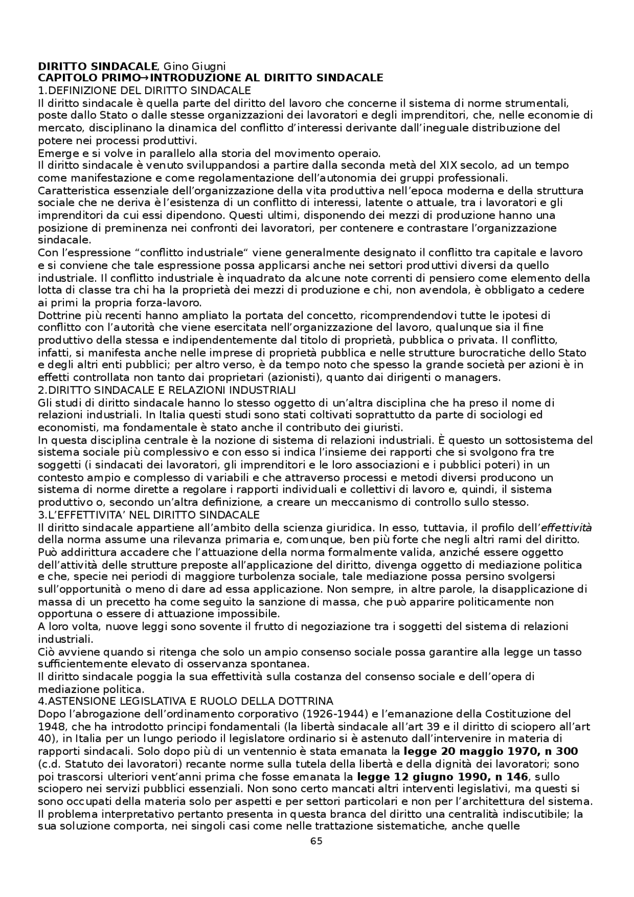 Manuale Di Diritto Sindacale Gino Giugni Docsity