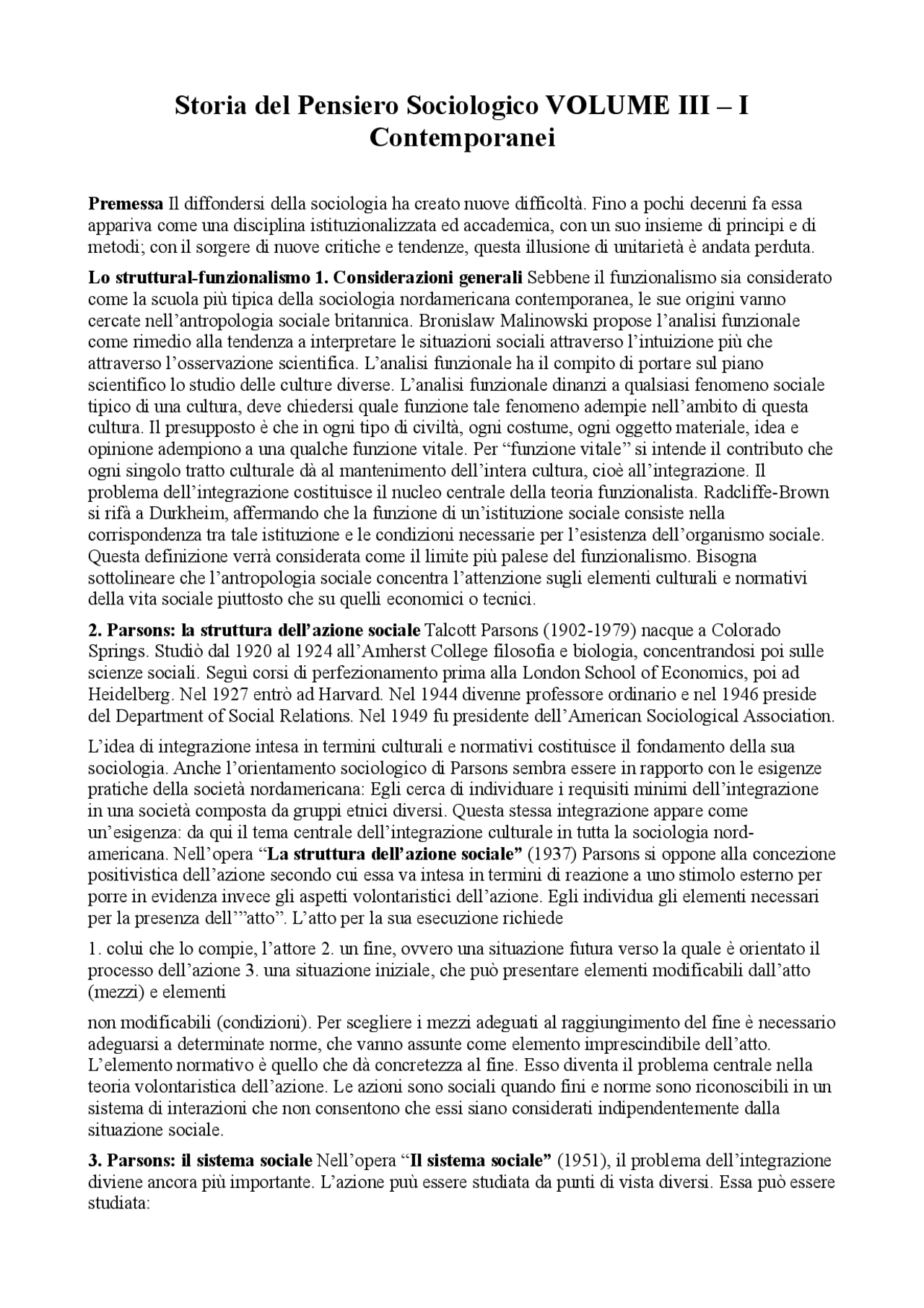 Storia Del Pensiero Sociologico Docsity