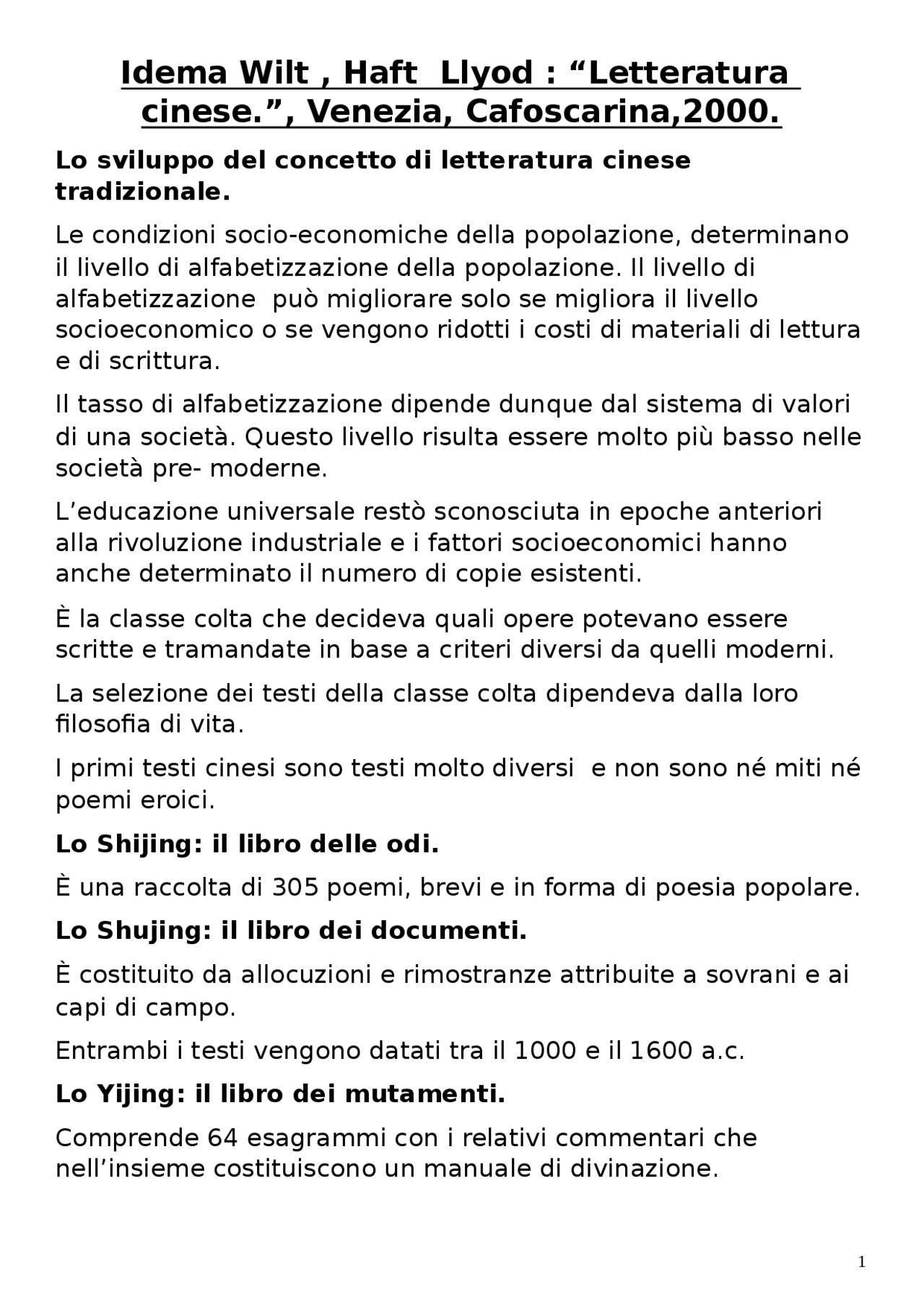 Riassunto del libro Idema Wilt, Haft Lloyd, Letteratura cinese ...