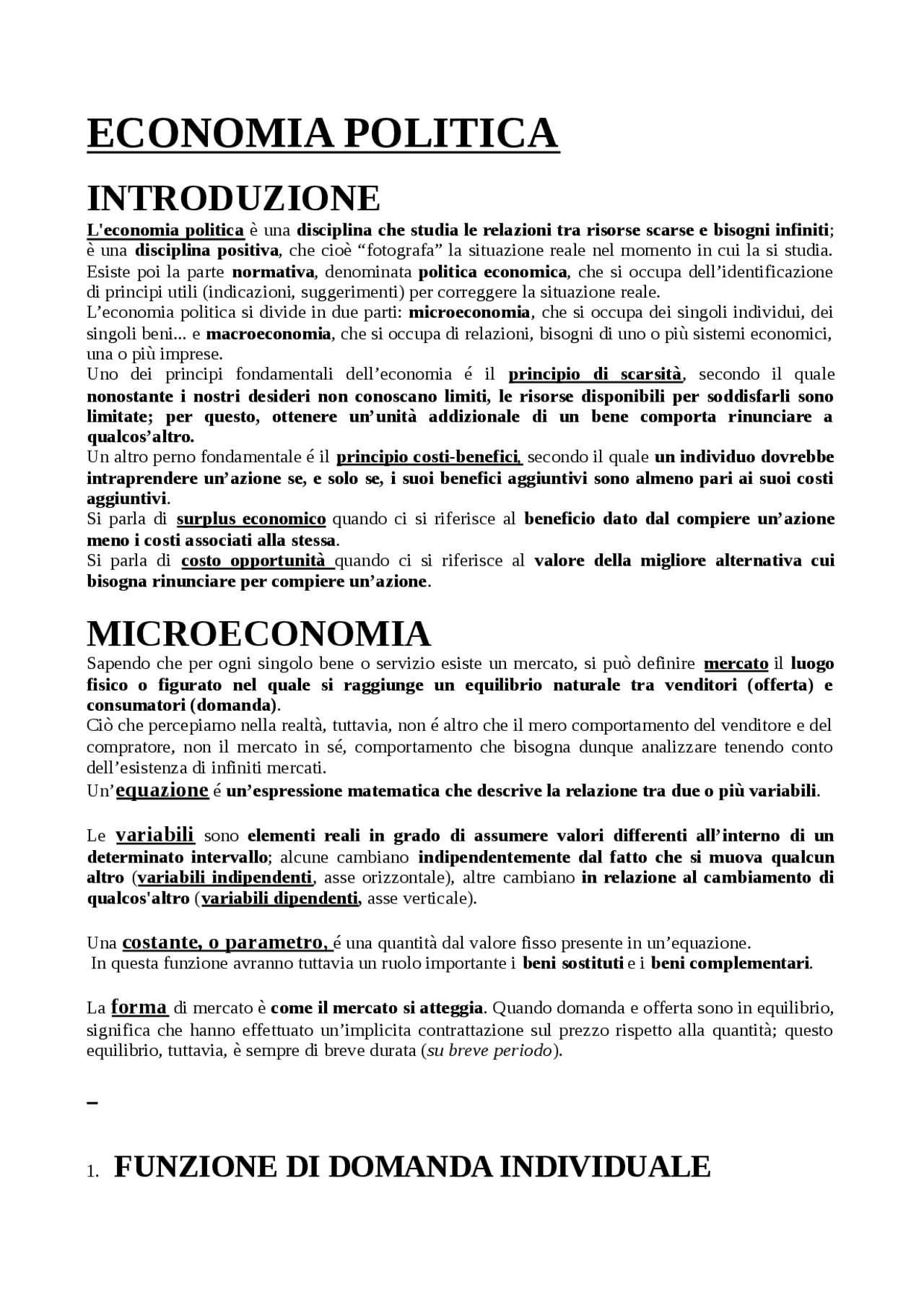 Appunti Completi Del Corso Di Microeconomia Professoressa Parravicini
