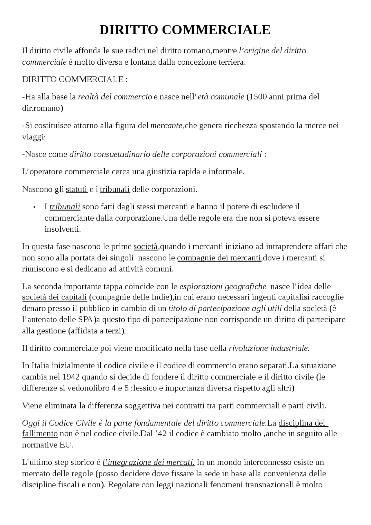 Riassunto Diritto Commerciale Docsity