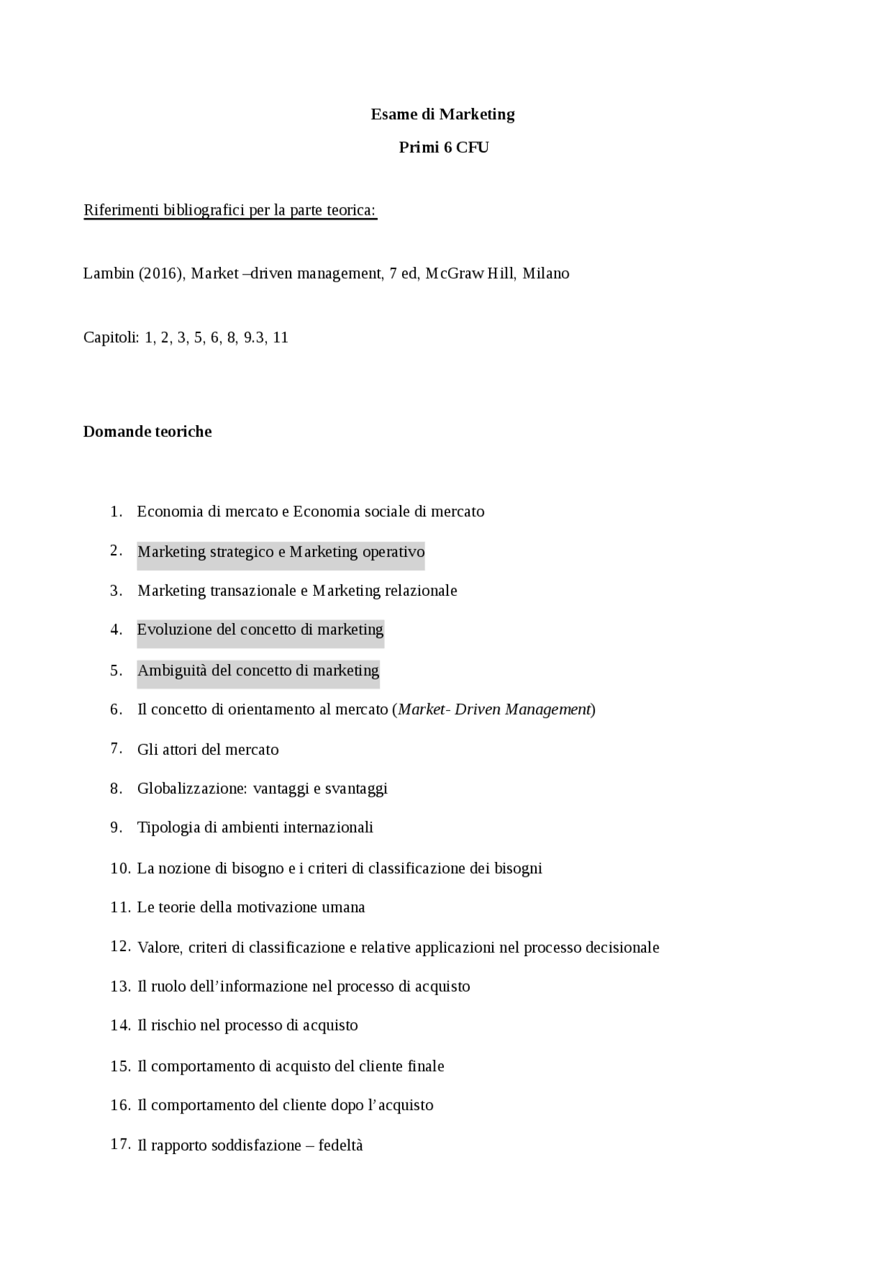 Preparazione Esame Marketing Docsity