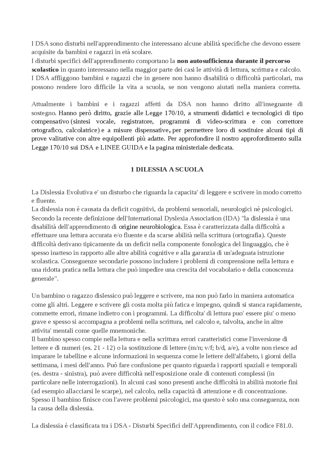 Dsa Disturbi Specifici Dellapprendimento Docsity