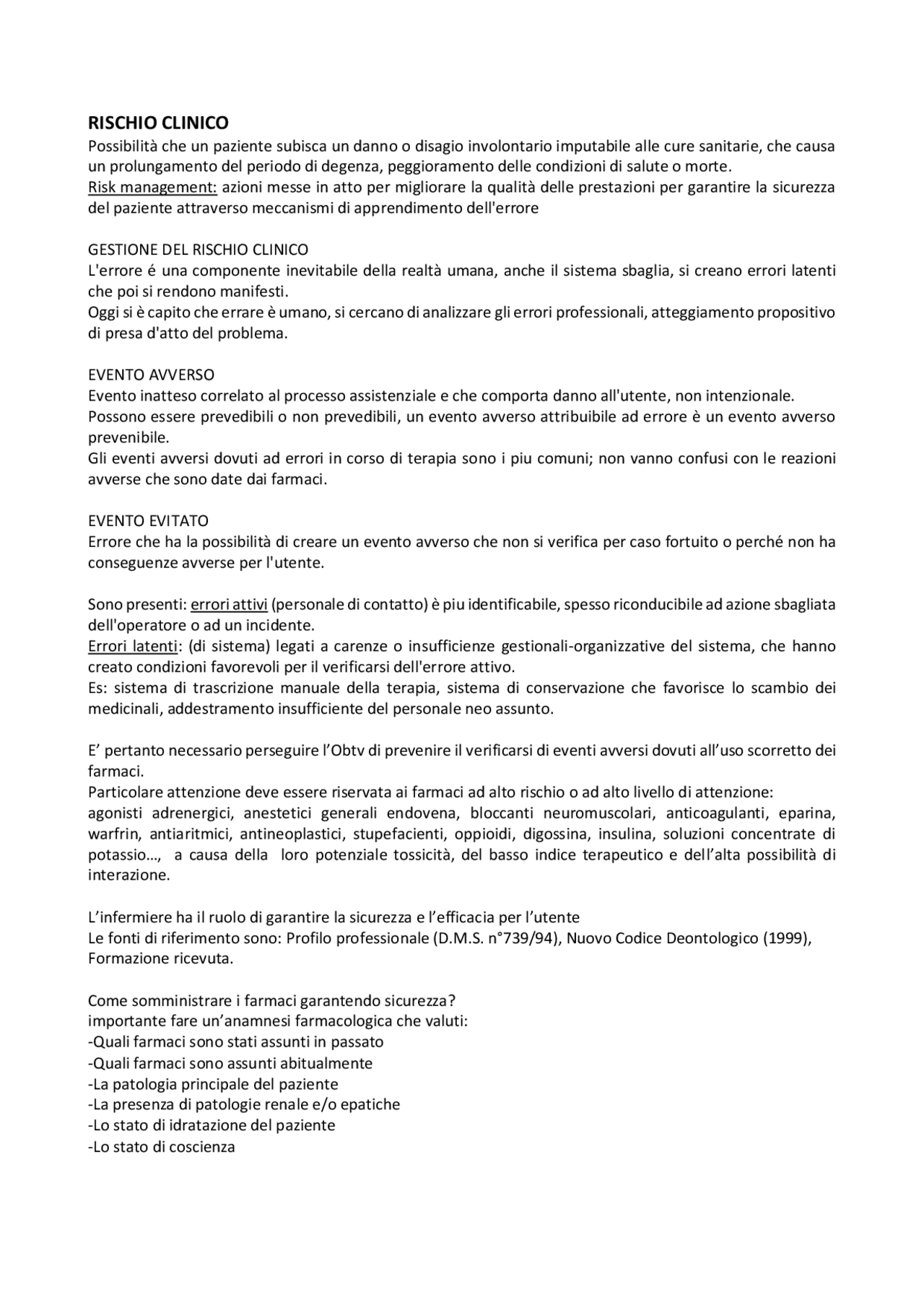 Rischio Clinico Prof Matteo Bernardi Docsity