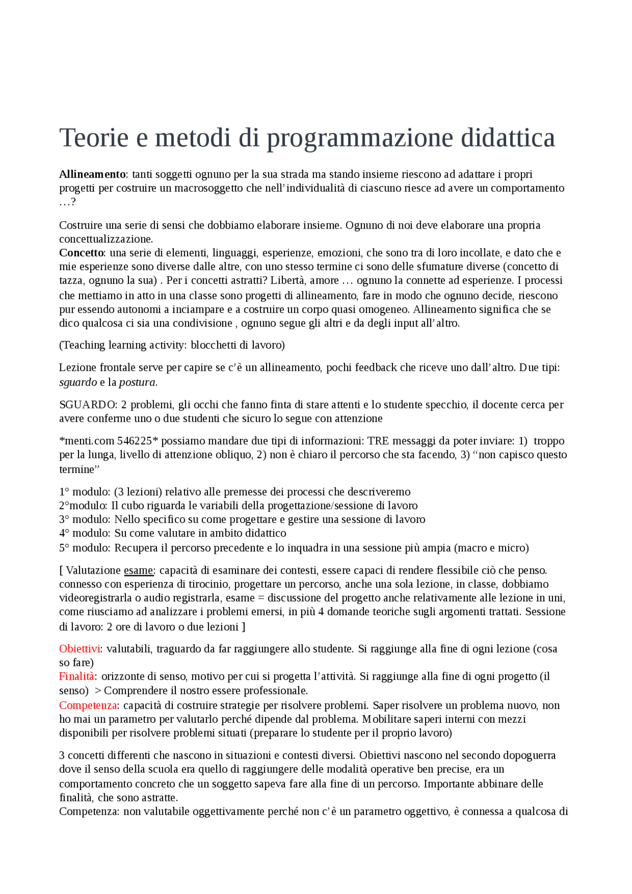 Teorie E Metodi Di Programmazione Didattica Appunti Di Didattica