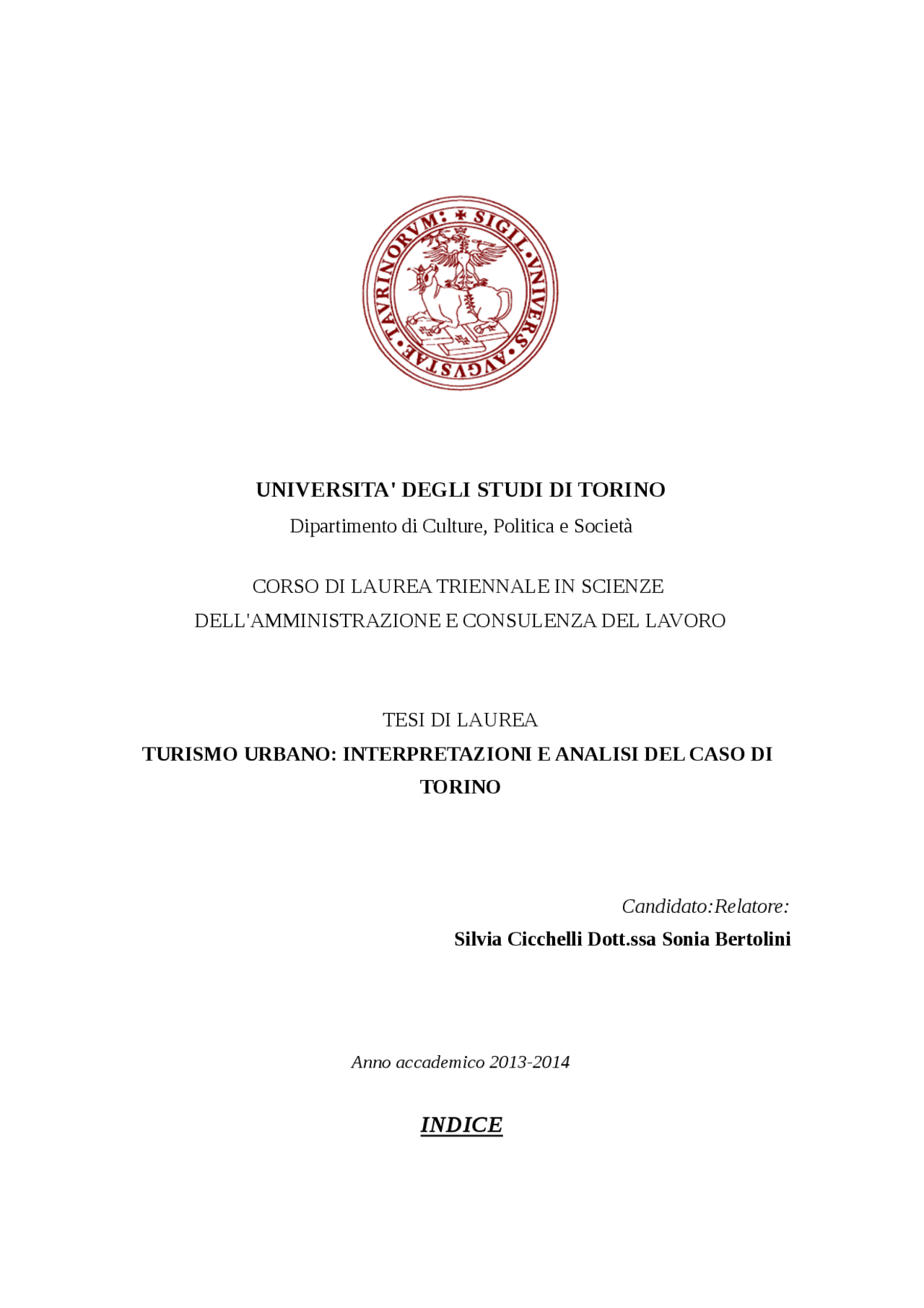 TURISMO URBANO: INTERPRETAZIONI E ANALISI DEL CASO DI TORINO - Docsity