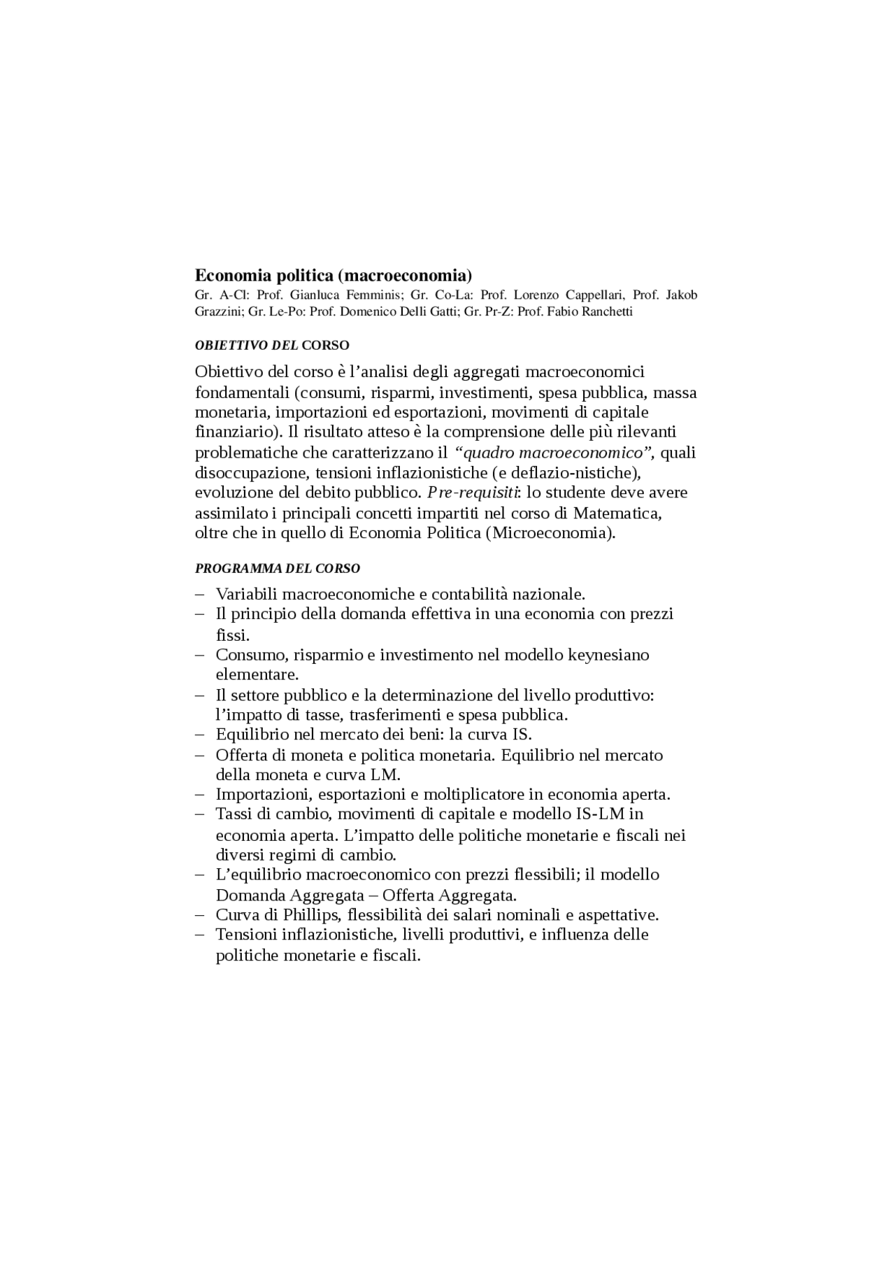 Macroeconomia Cappellari Docsity