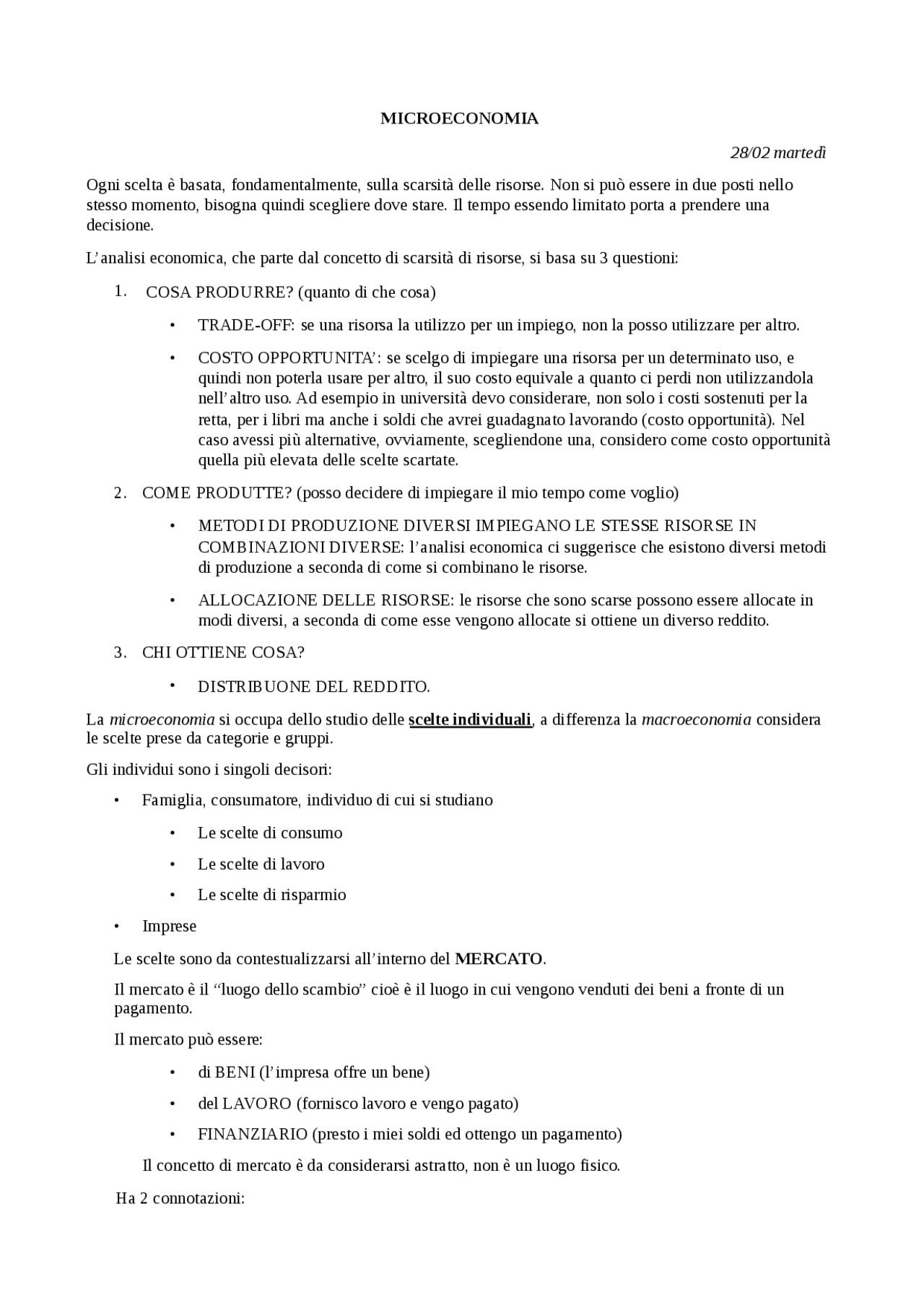 Microeconomia Unicatt Appunti Di Microeconomia Docsity