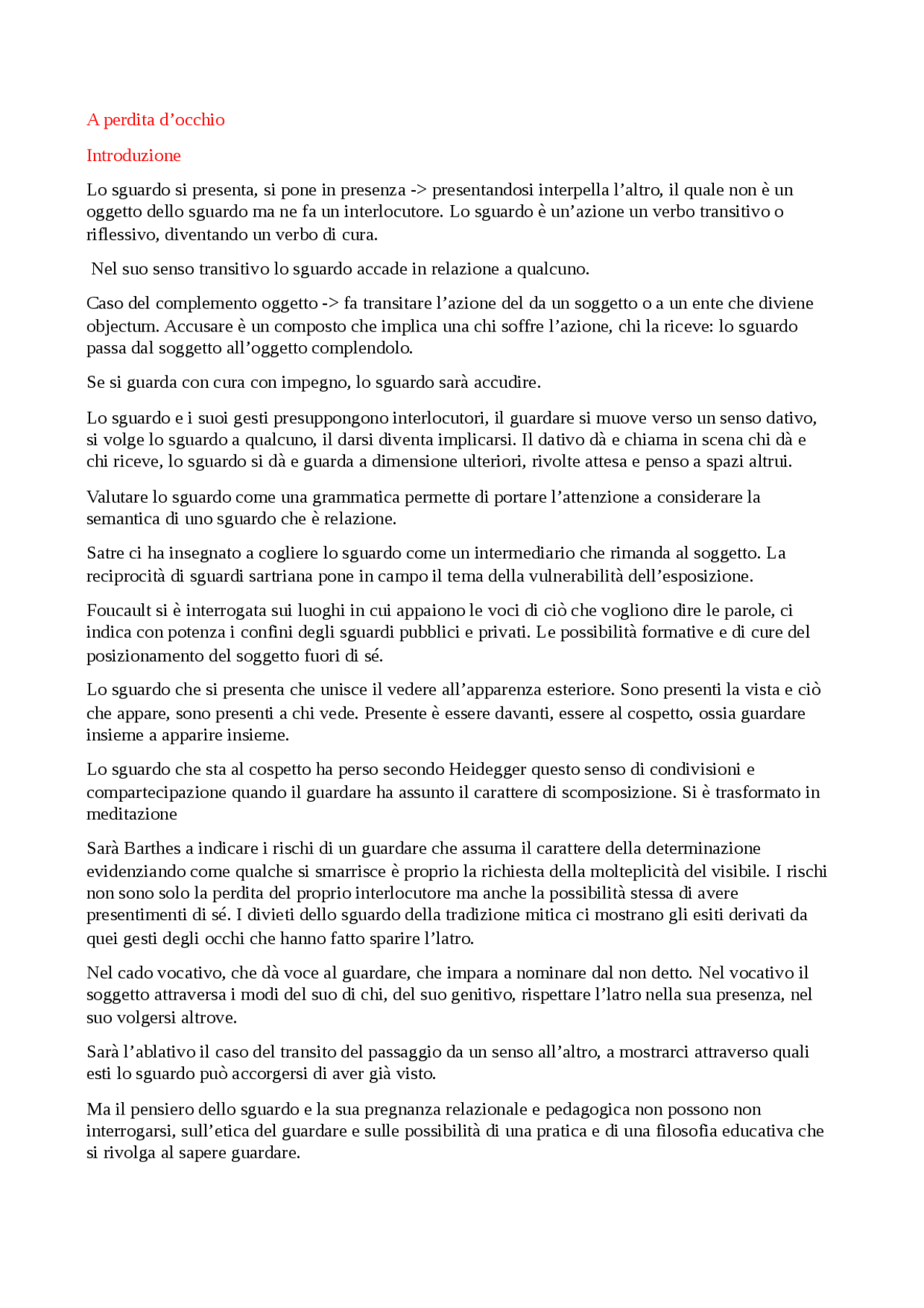 Riassunto A Perdita Docchio Docsity