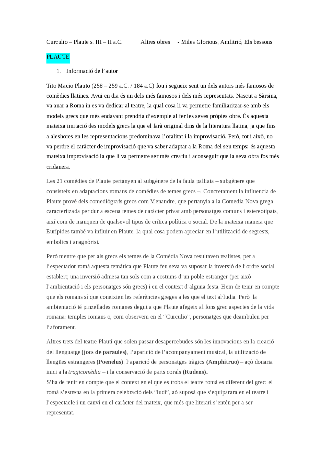 Apunts De Lectura LlatÍ Docsity