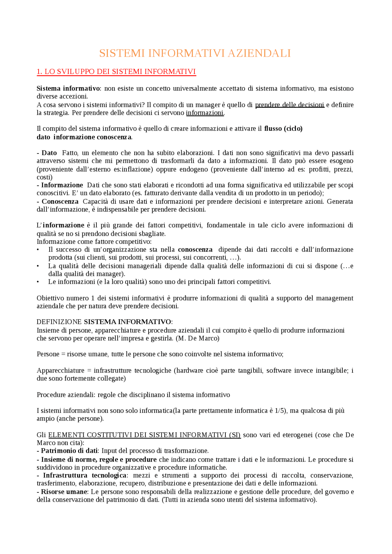 Sistemi Informativi Aziendali Avanzato Prof Bernazzani Docsity