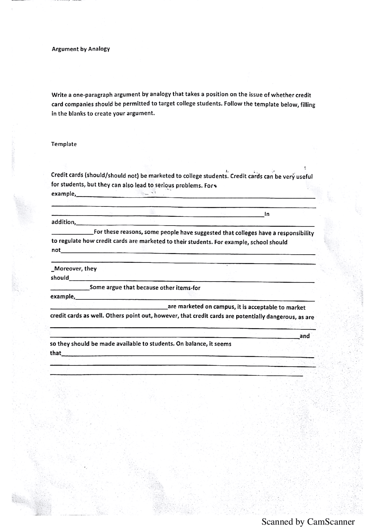 English Argument Worksheet Docsity