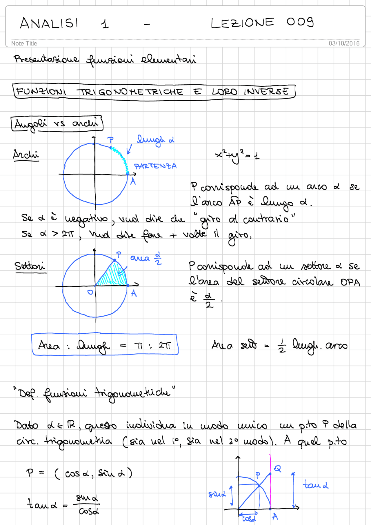 Funzioni Elementari Funzioni Trigonometriche E Relative Inverse Docsity