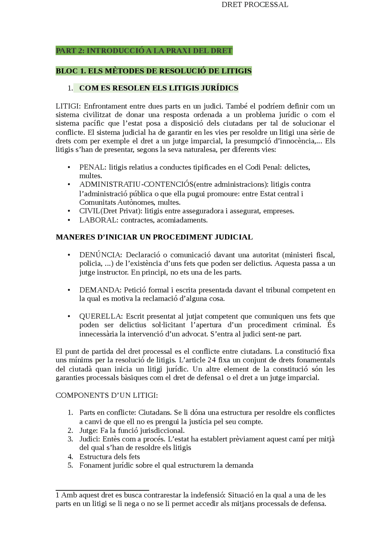 Apunts De Dret Processal 1r De Dret Docsity