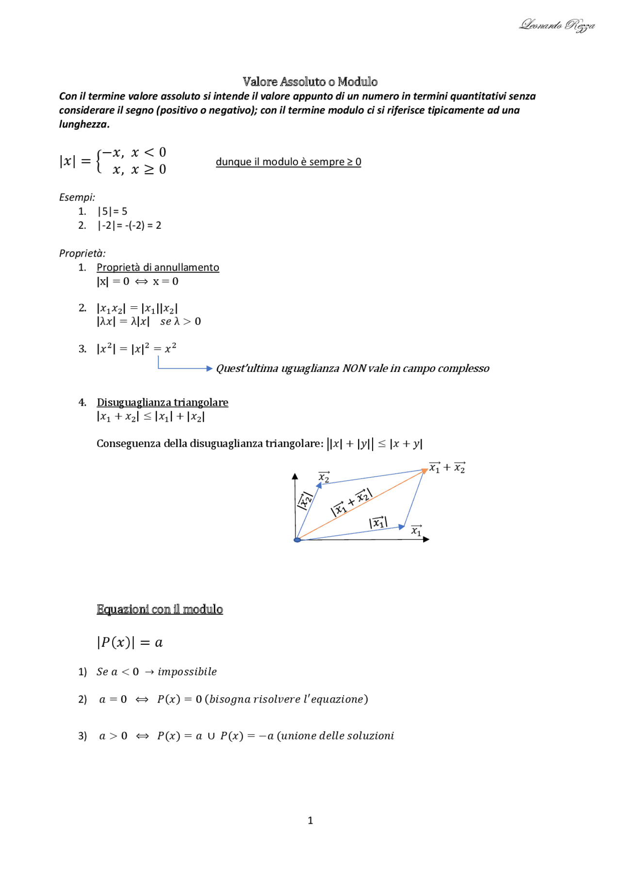 Equazioni E Disequazioni Con Valore Assoluto Modulo Schema Docsity
