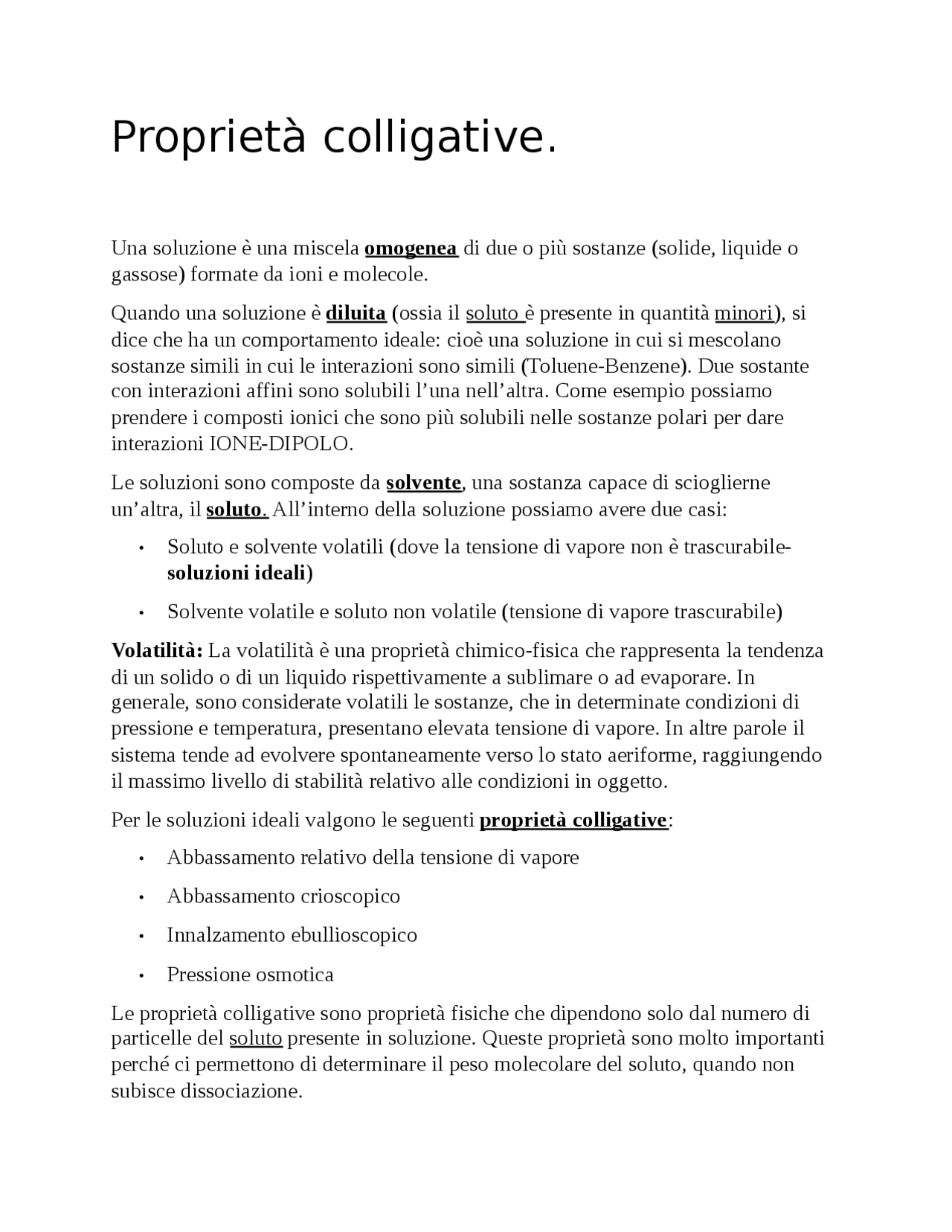 Le Proprietà Colligative Appunti Di Chimica Inorganica Docsity