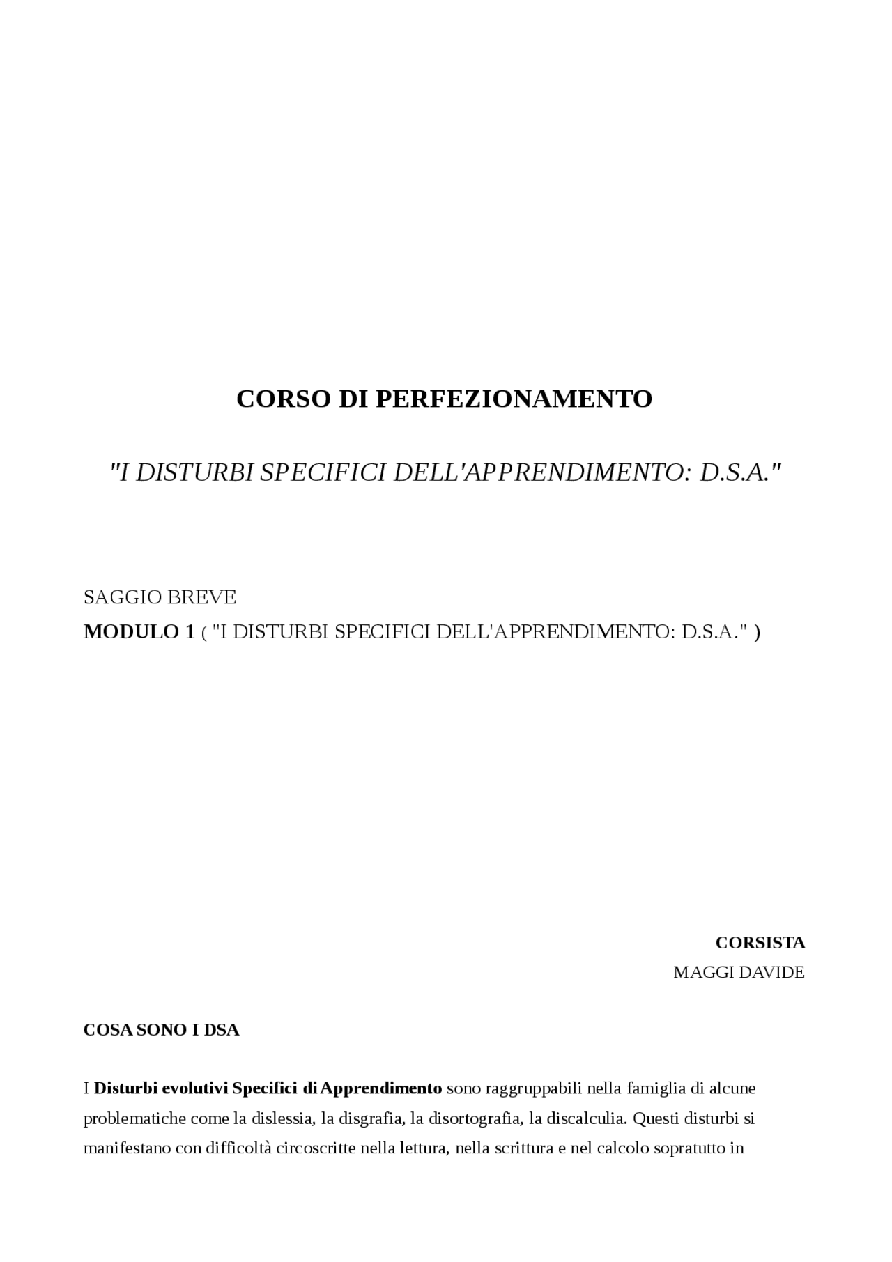 Saggio Breve Corso Perfezionamento Dsa Mnemosine Tesine