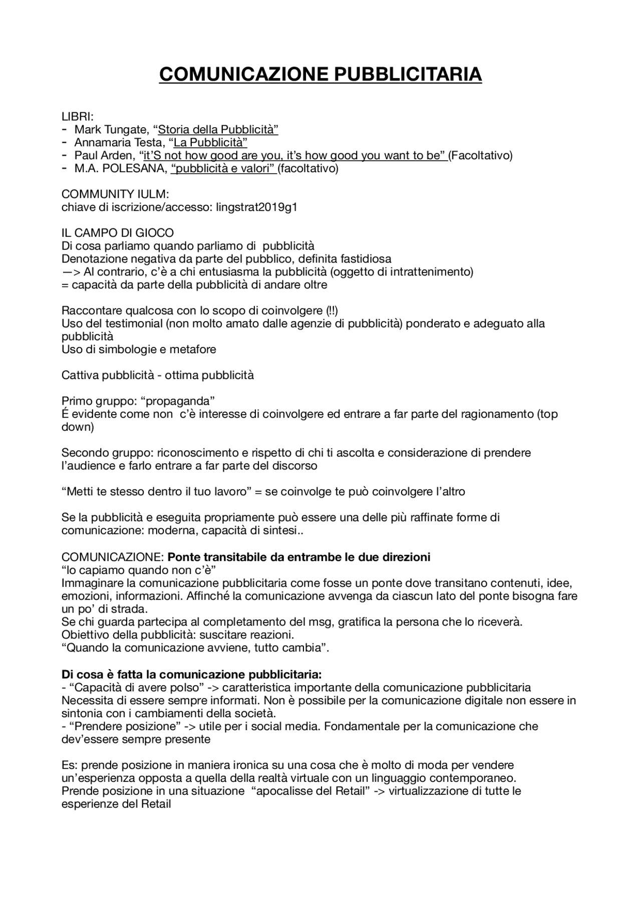 Appunti Comunicazione Pubblcitaria” Iulm Cmp Docsity