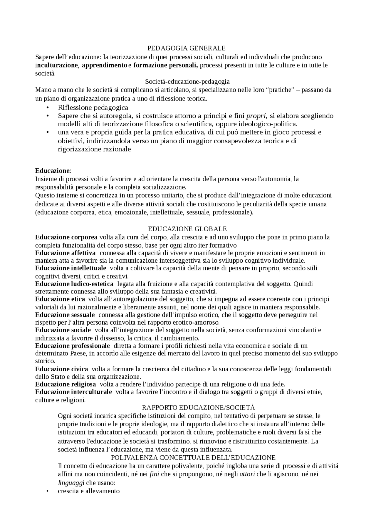 Pedagogia Generale Scienze Motorie Appunti Di Pedagogia Docsity