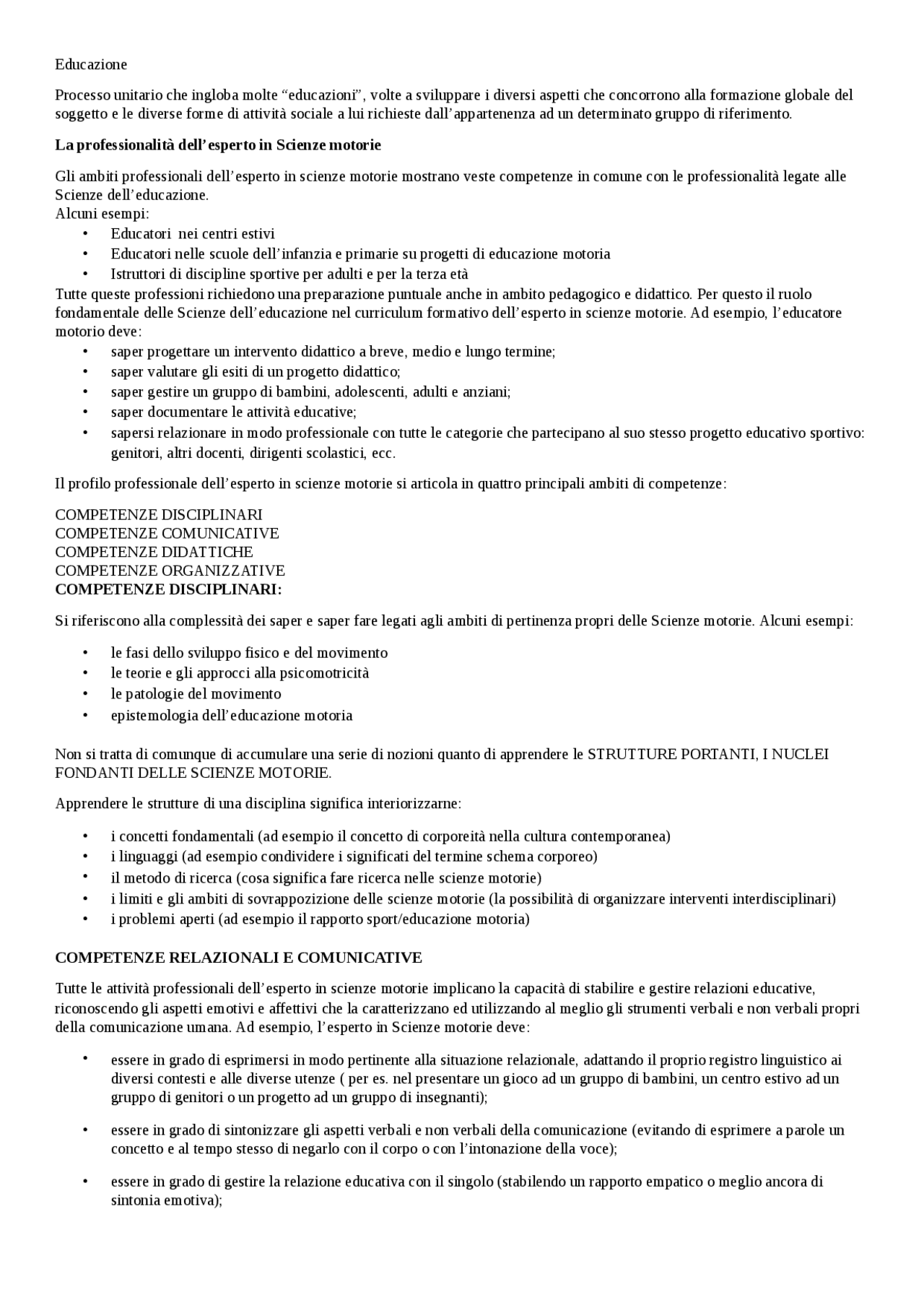 Pedagogia Generale Scienze Motorie Docsity