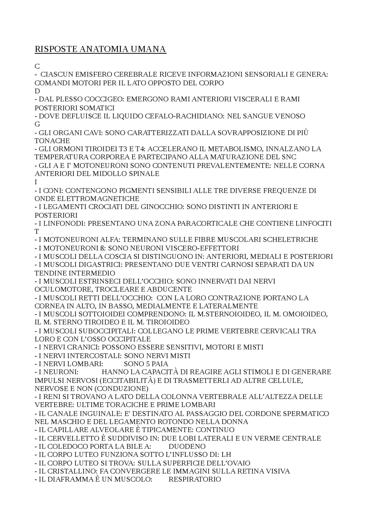 Anatomia Umana Università Telematica Pegaso Docsity