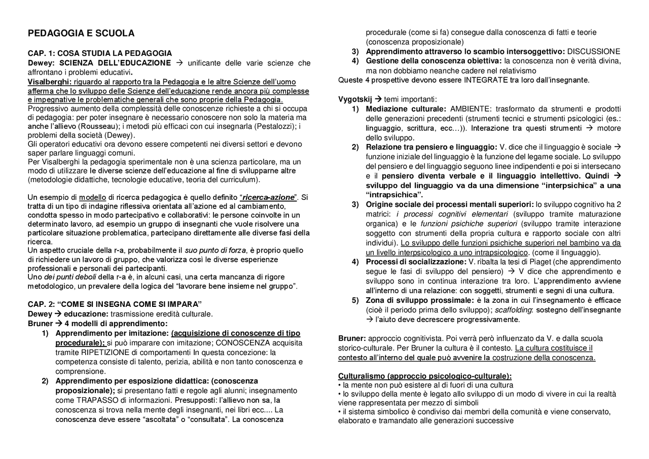 Pedagogia E Scuola Docsity