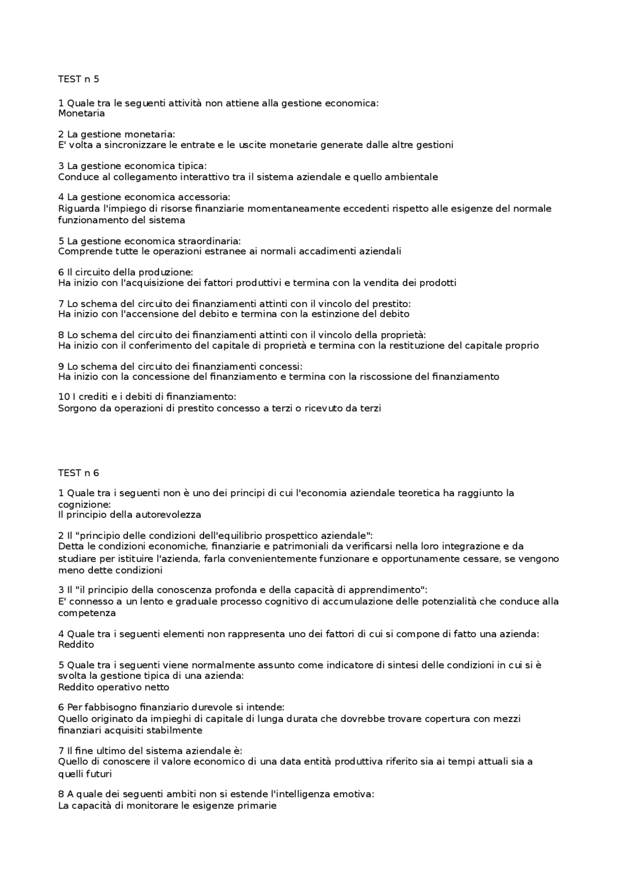 Test Economia Aziendale Unipegaso Scienze Motorie Prove Desame Di