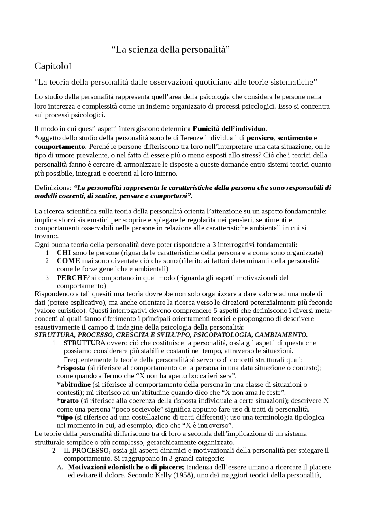 La Scienza Della Personalità Docsity