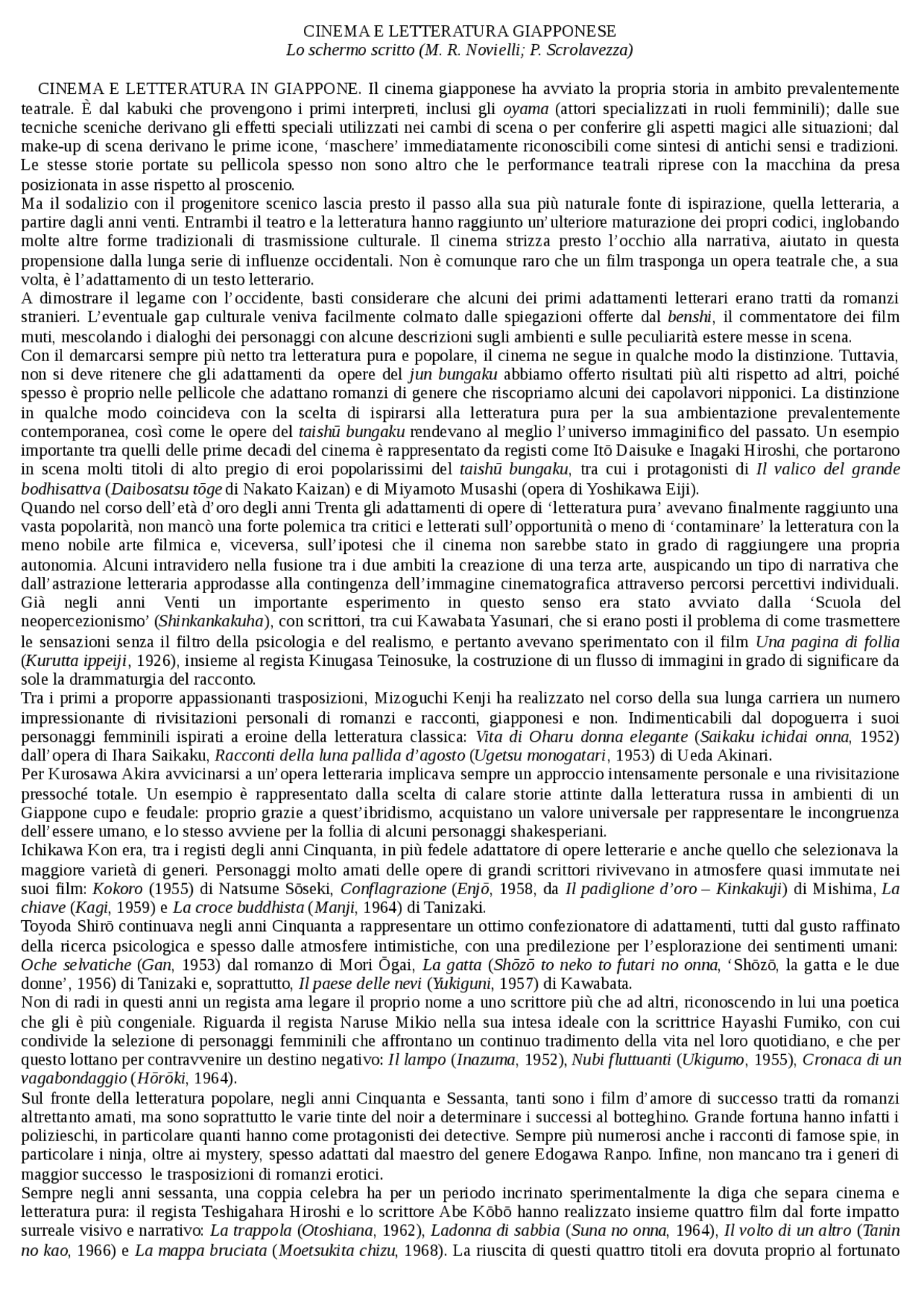 Riassunto Cinema E Letteratura Giapponese Docsity