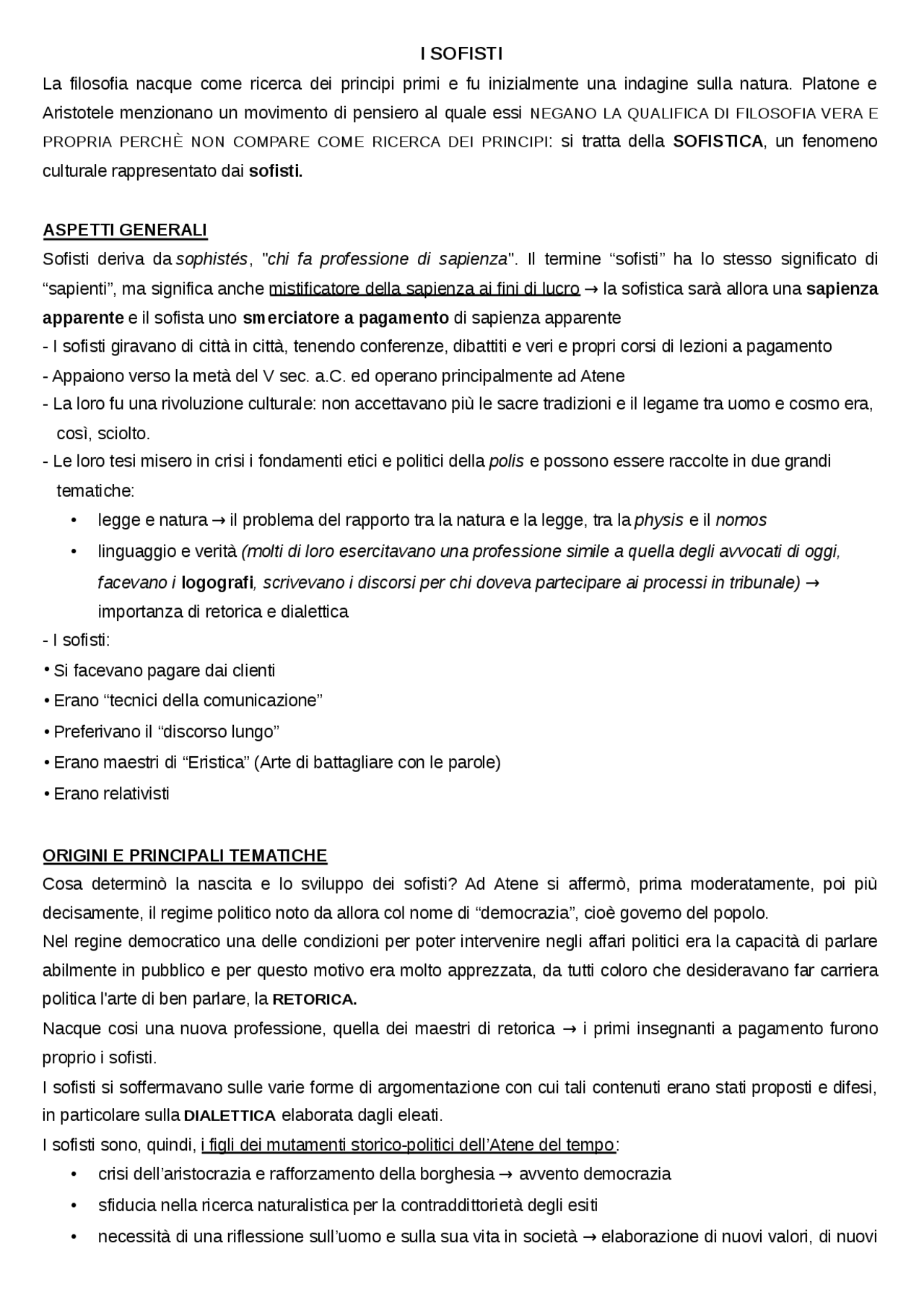 I Sofisti E Le Loro Filosofie Docsity