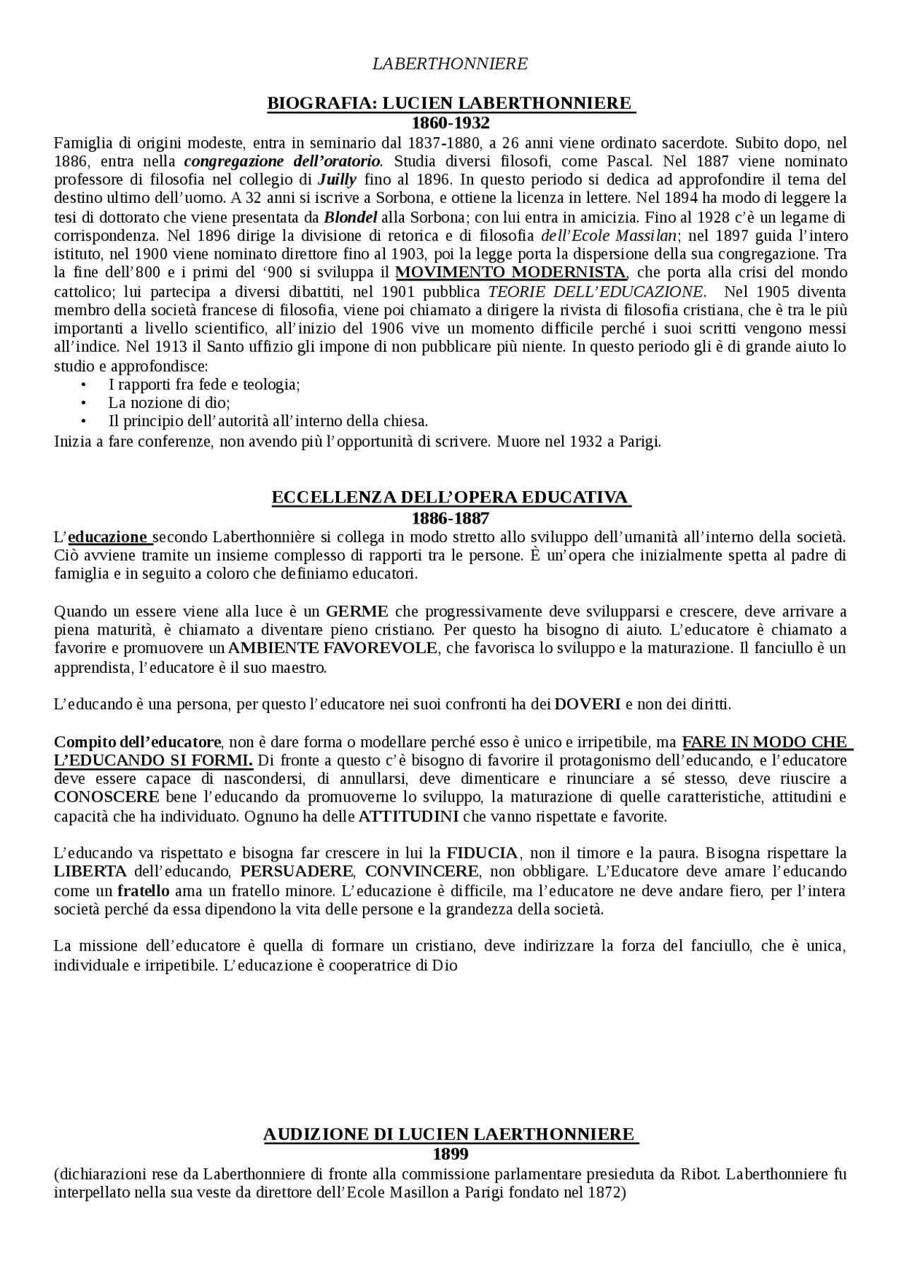 Laberthonniere Riassunto Integrale Docsity