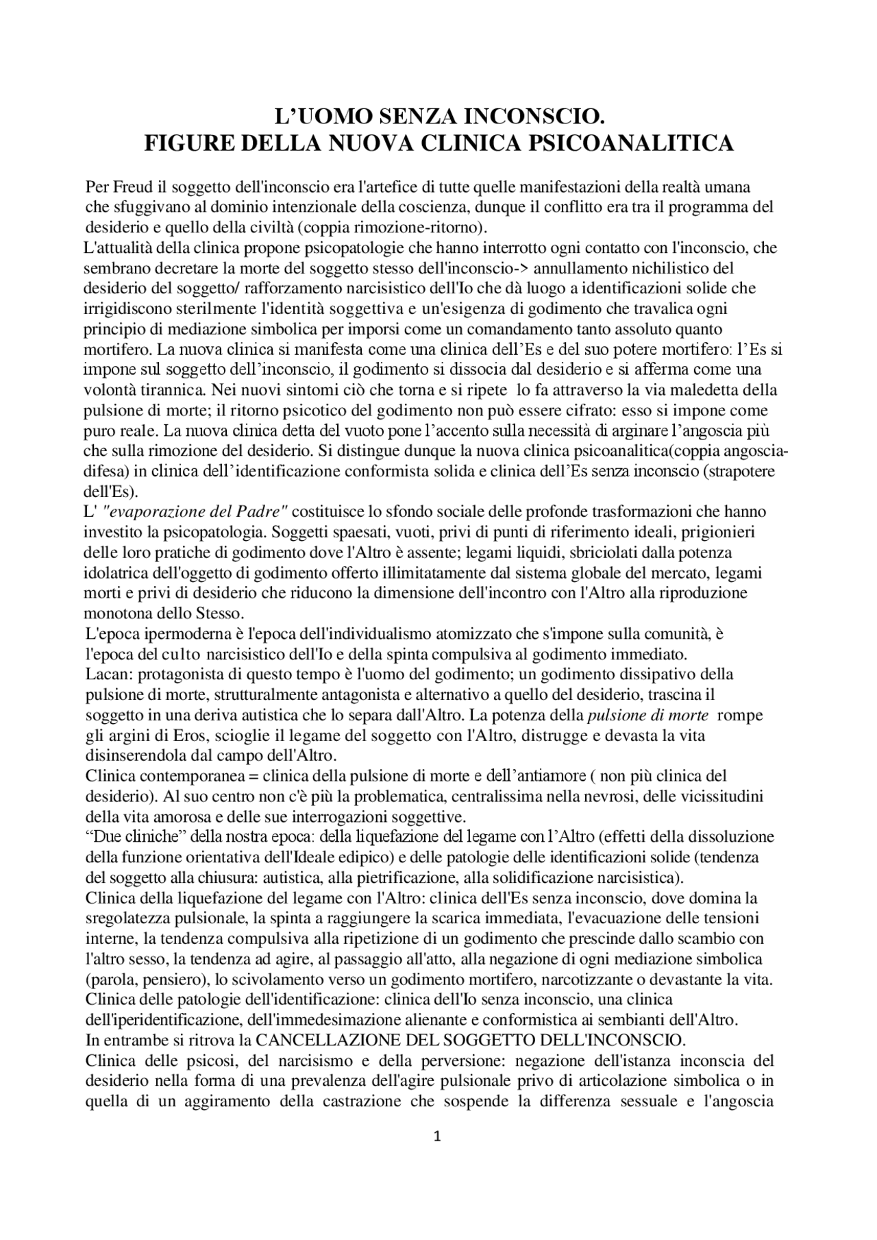 Uomo Senza Inconscio Docsity