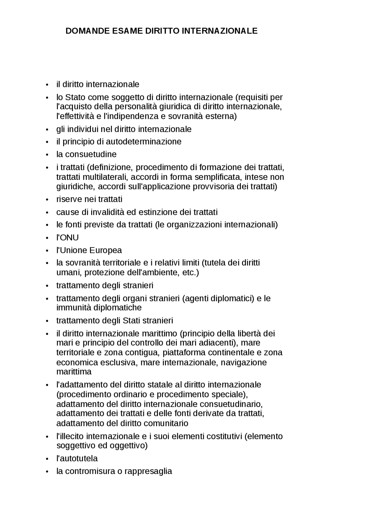 Domande Esame Di Diritto Internazionale Docsity