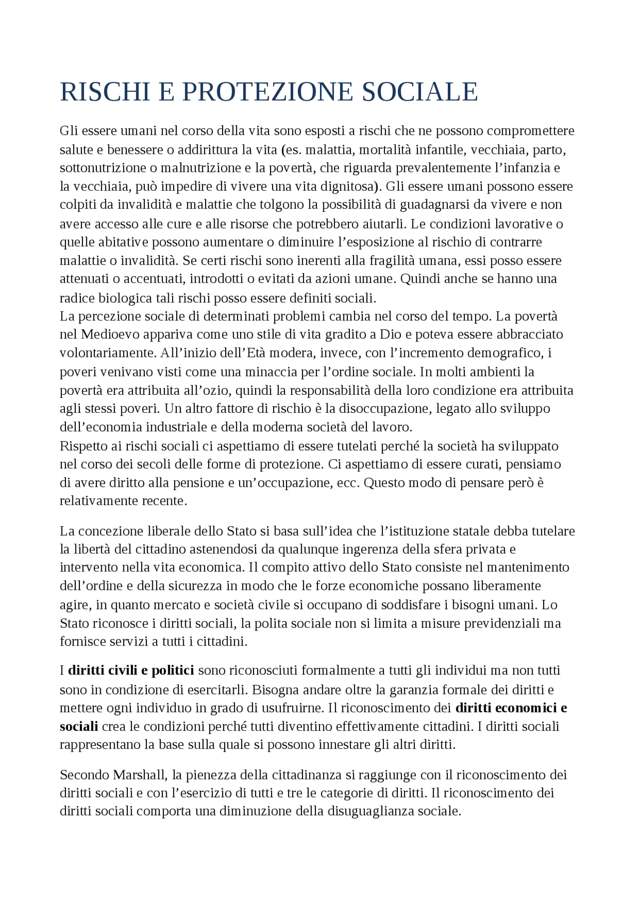 Rischi e protezione sociale - Docsity
